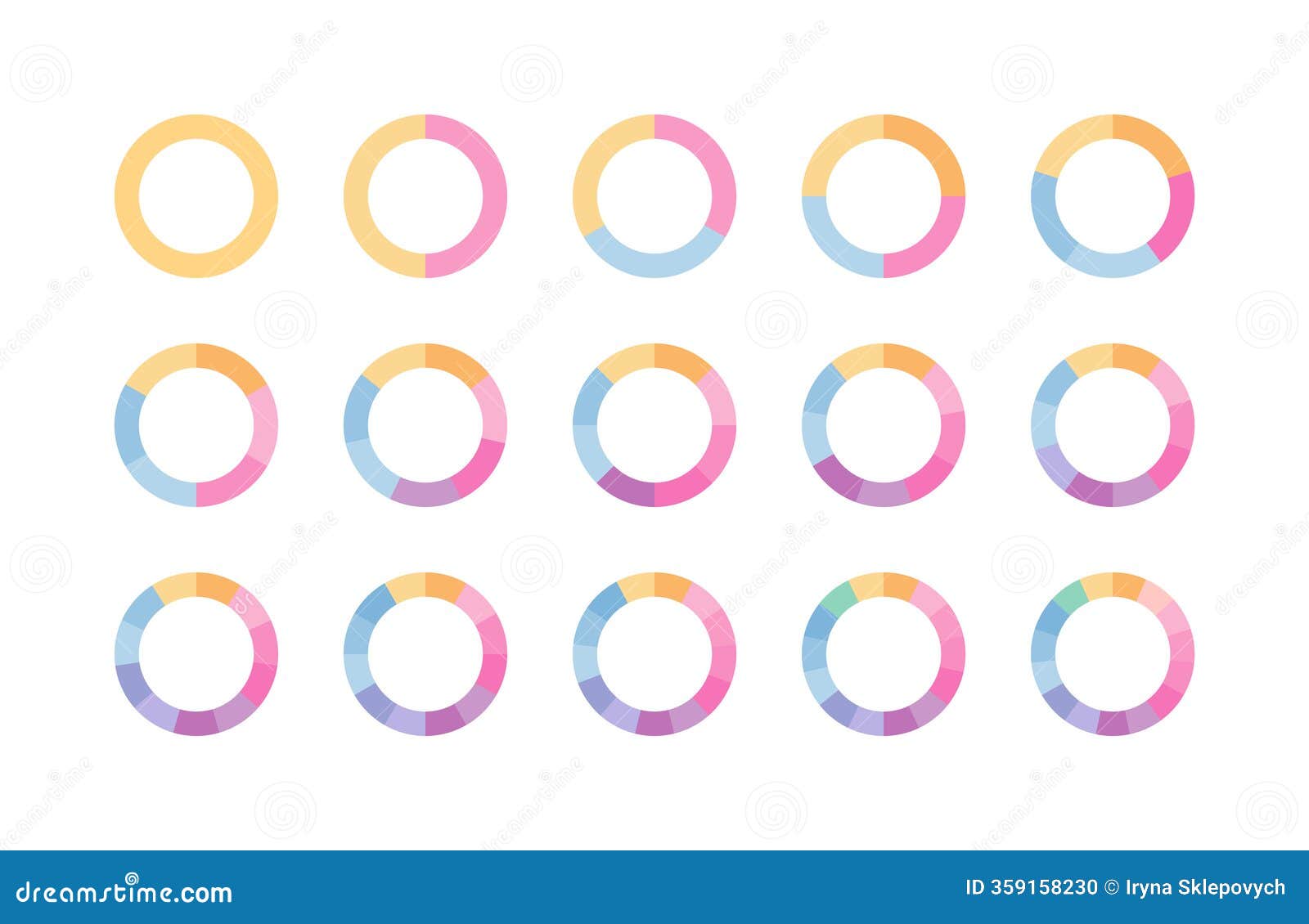 Circle Chart Divided into Pieces. Colored Pie Diagram Graph. Colorful ...