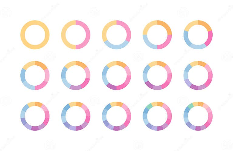 Circle Chart Divided into Pieces. Colored Pie Diagram Graph. Colorful ...
