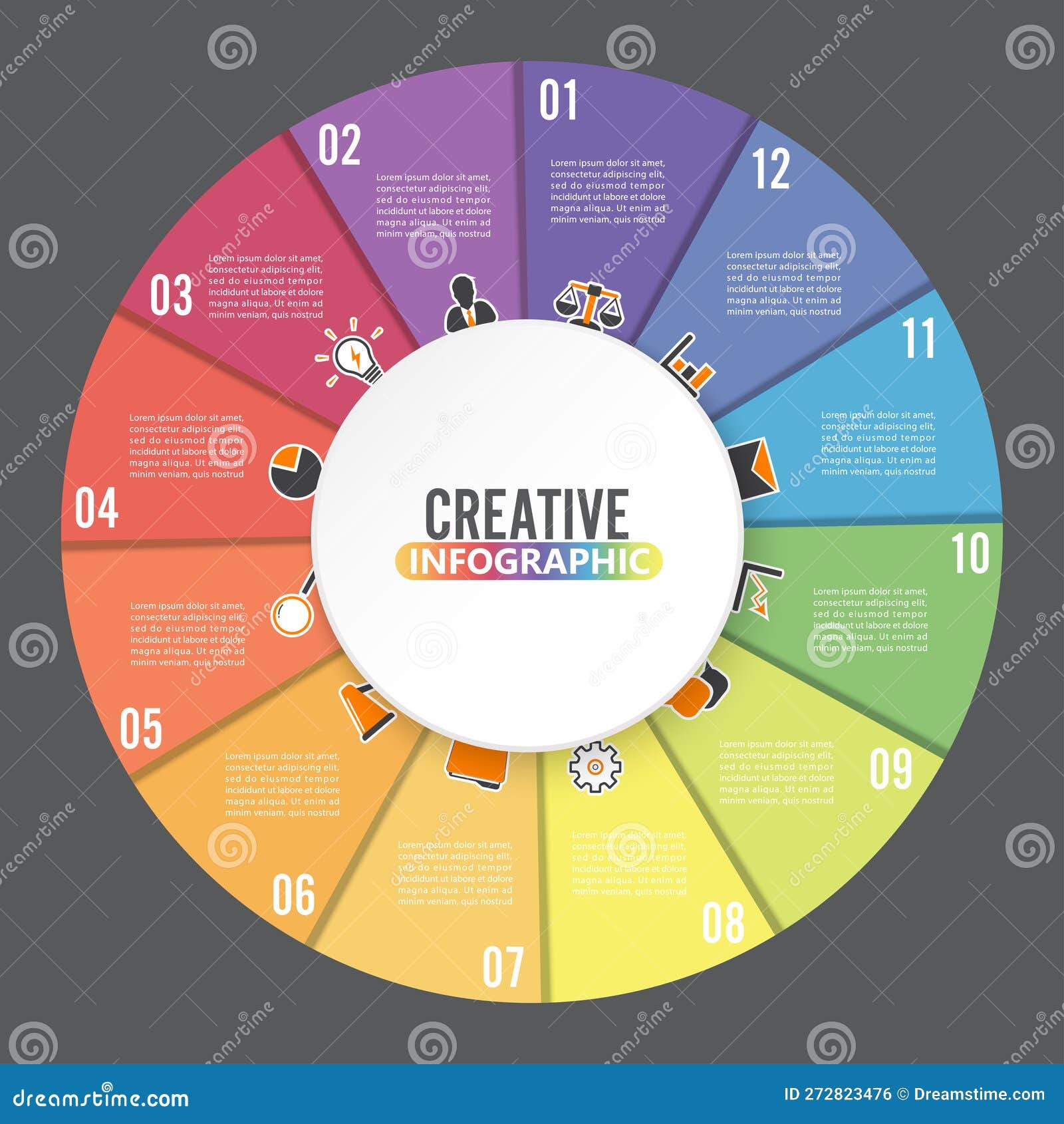 Circle Chart Infographic Template with 12 Options for Presentations ...