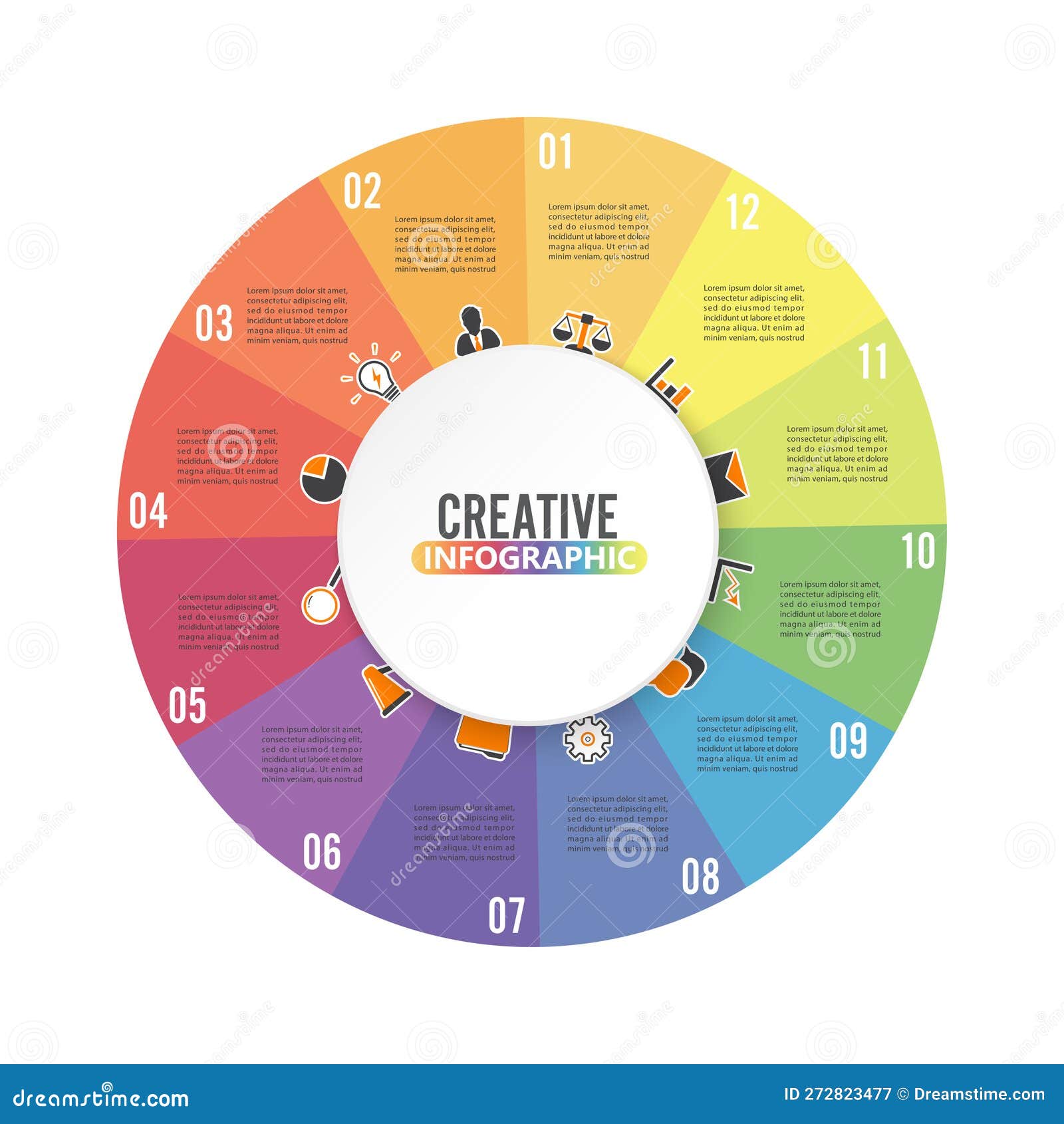 Circle Chart Infographic Template with 12 Options for Presentations ...