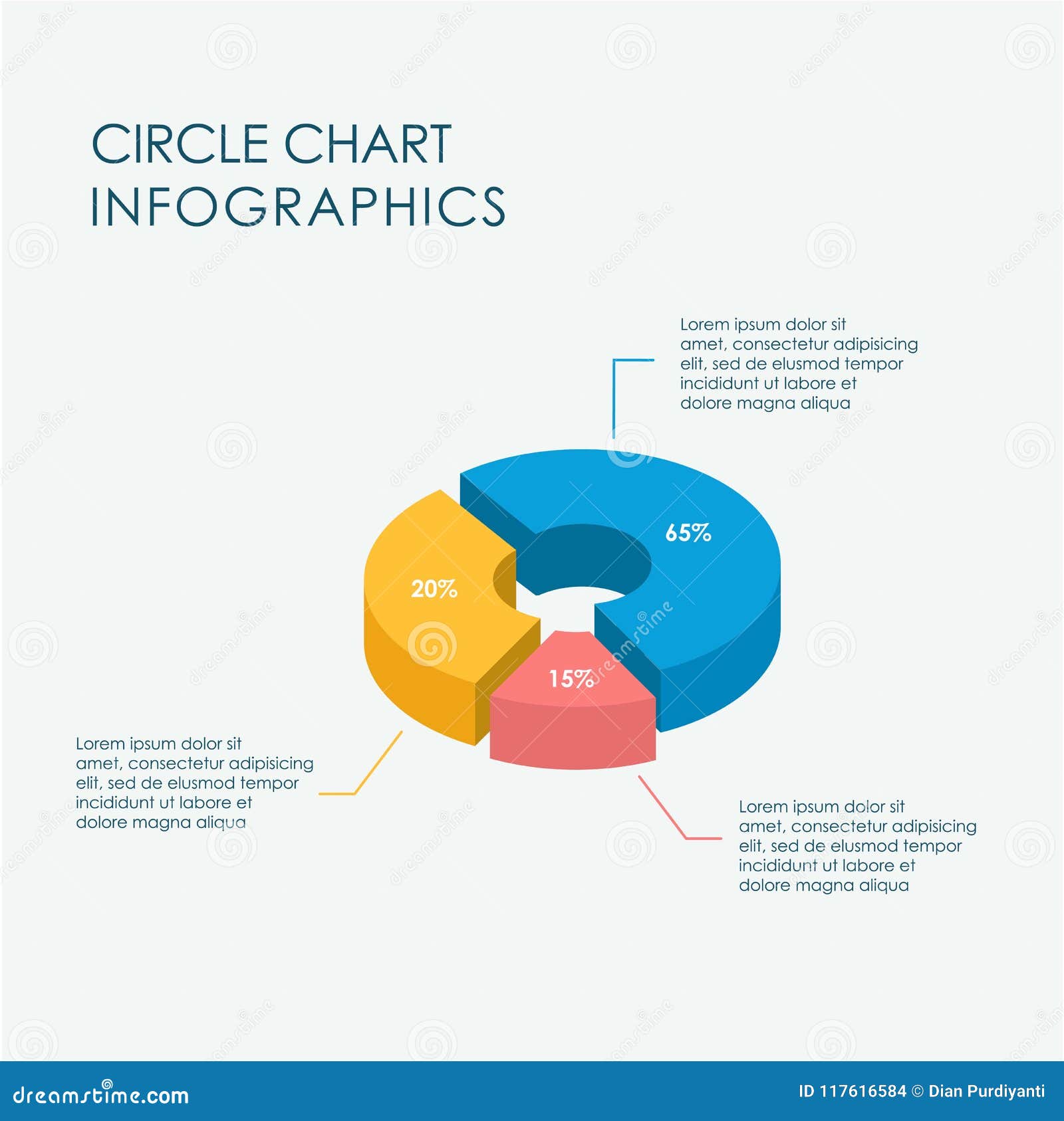 Circle Chart Infographics Elements 3D Vector Flat Design, Full Color ...