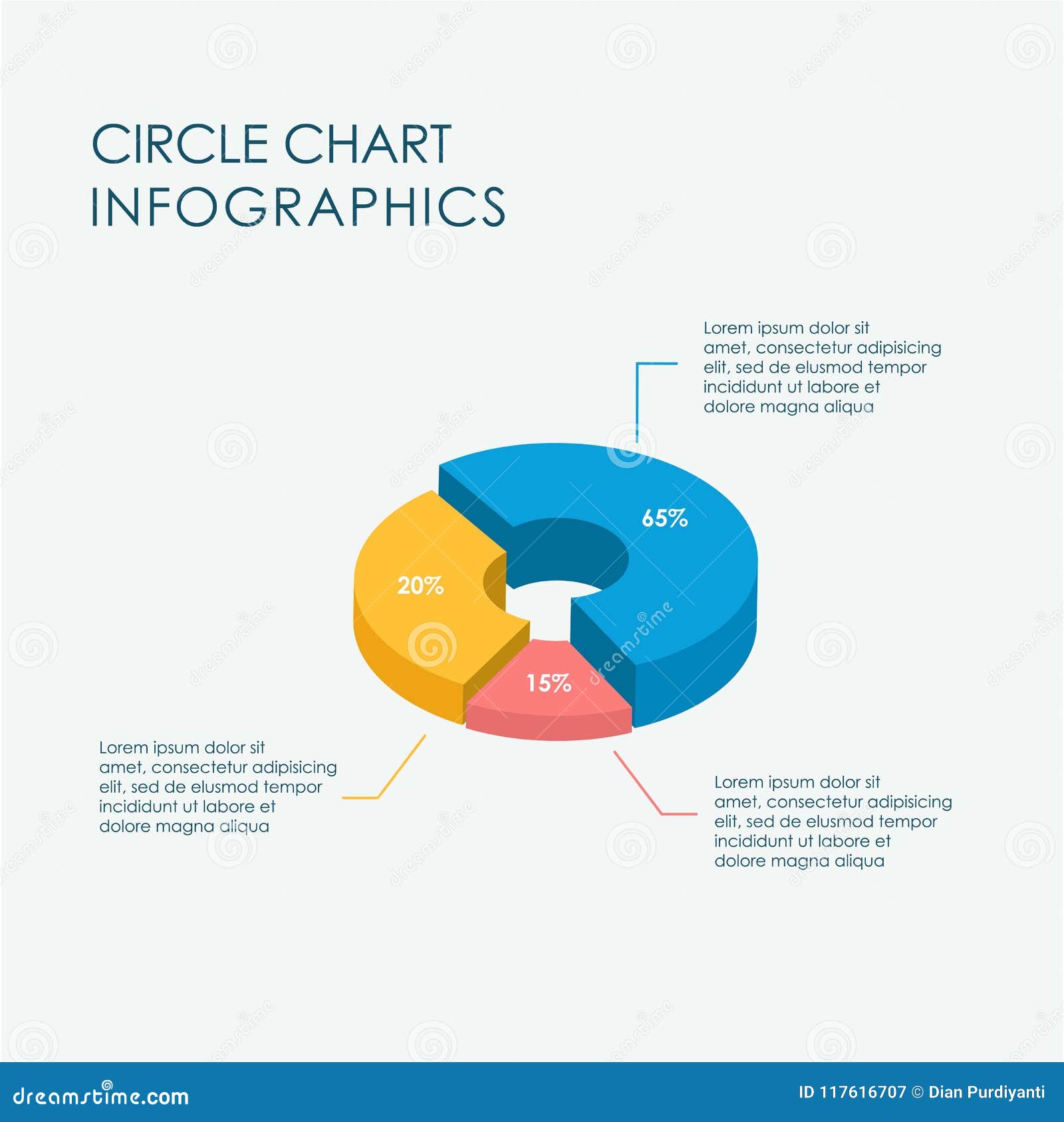 Circle Chart Infographics Elements 3D Vector Flat Design, Full Color ...