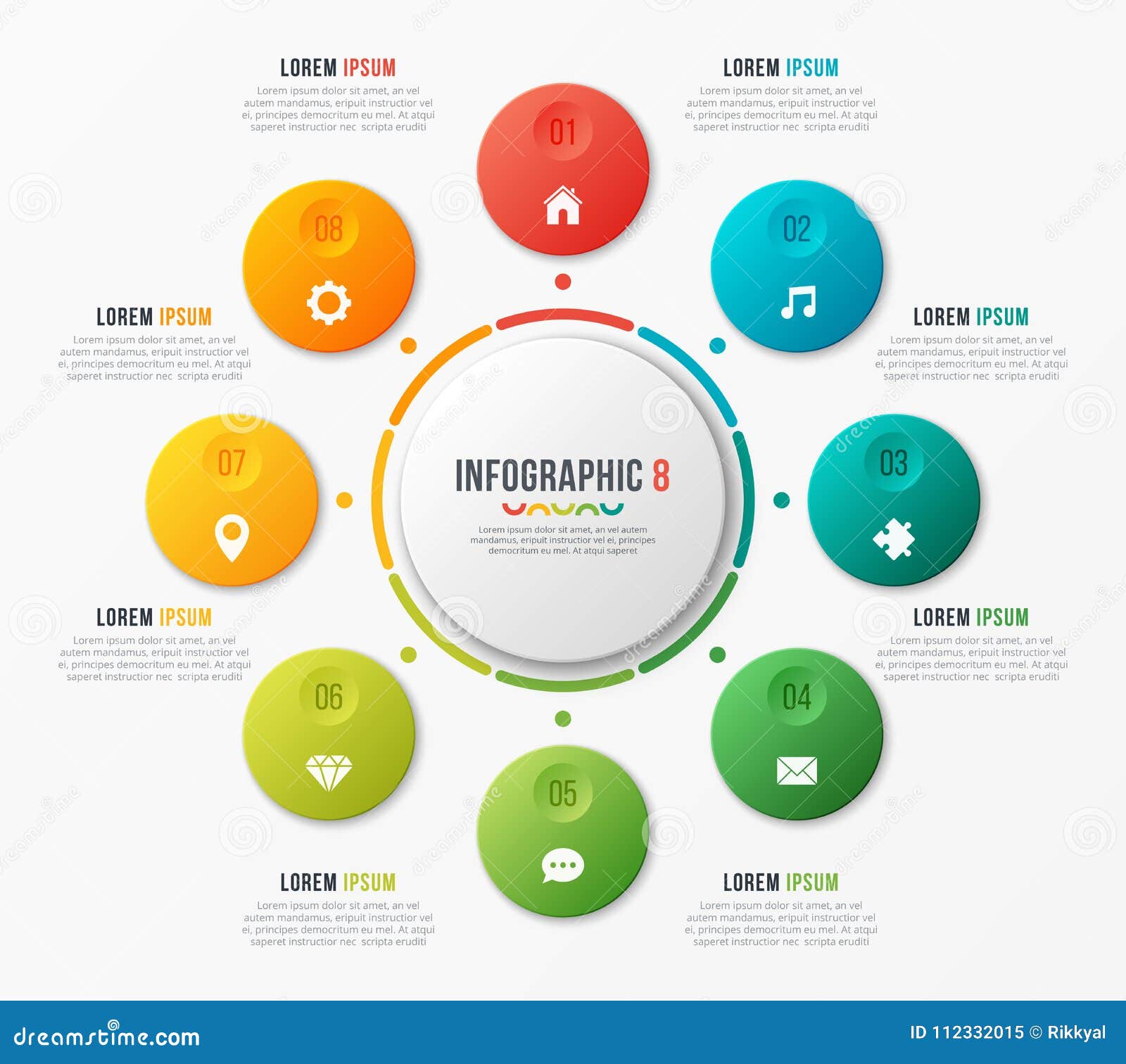 Circle Chart Template with 8 Options. Vector Design for Infograp Stock ...