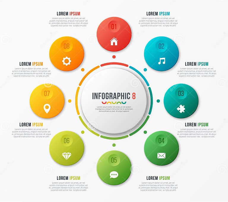 Circle Chart Template with 8 Options. Vector Design for Infograp Stock ...