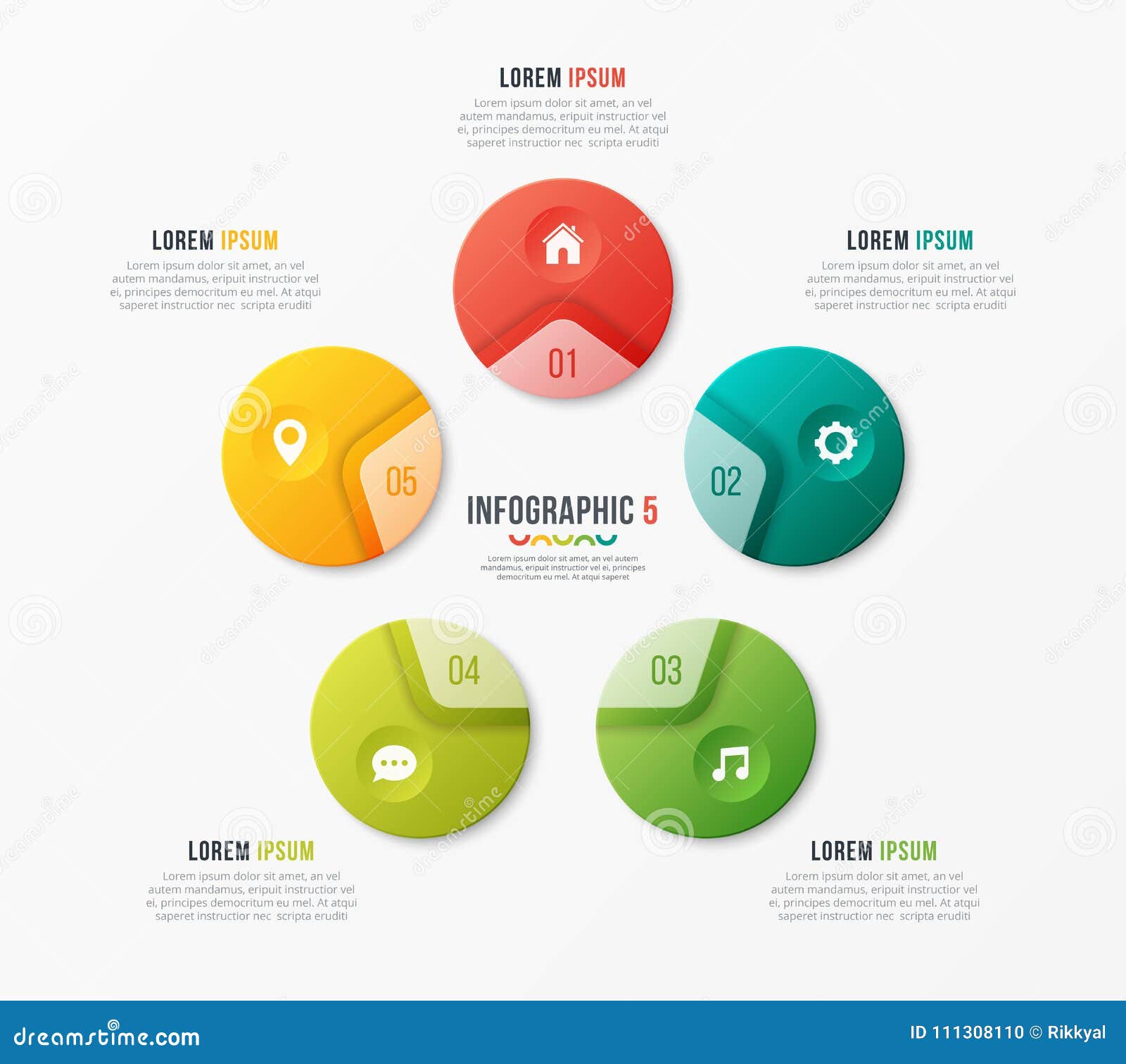 Circle Chart Template with 5 Options. Vector Design for Infograp Stock ...