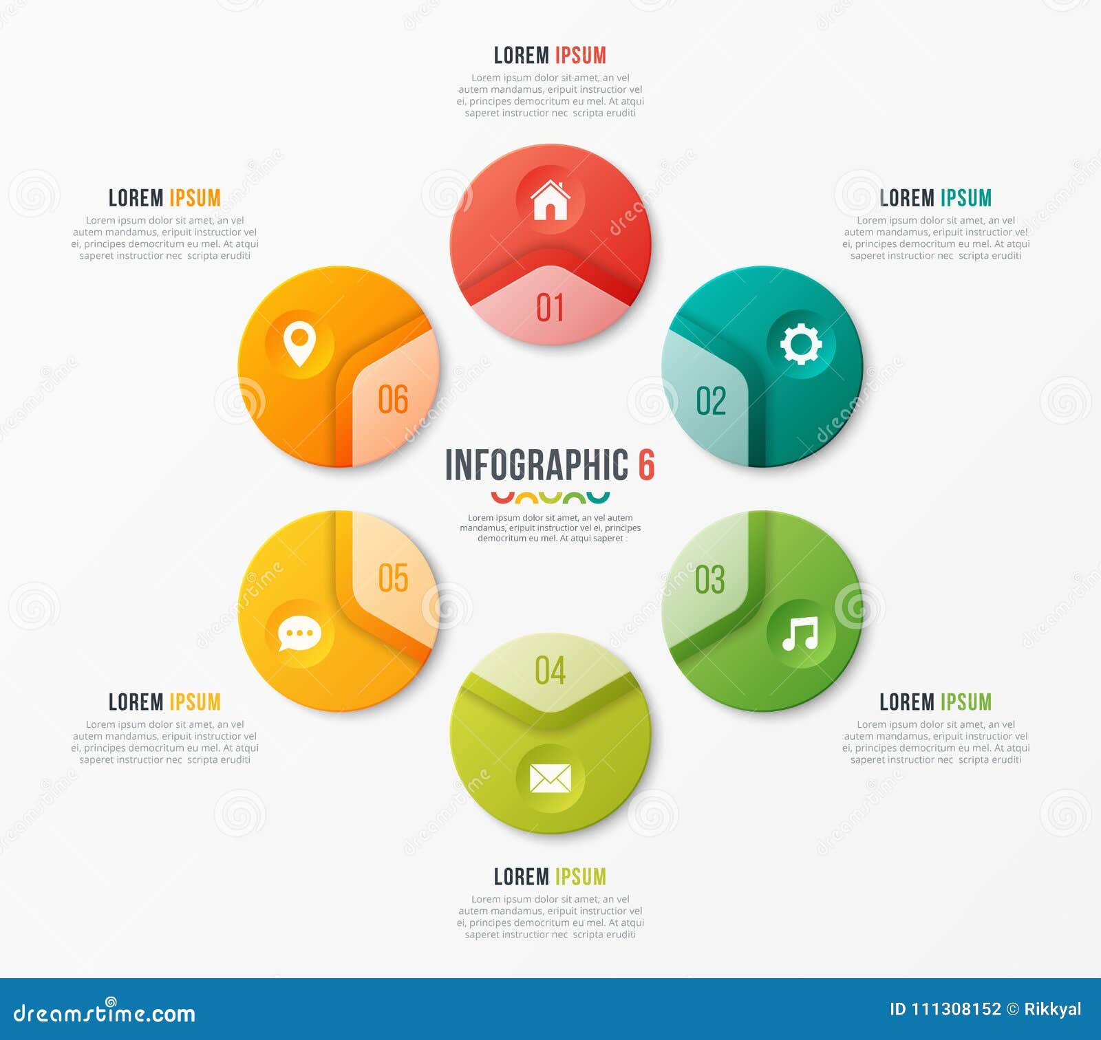 Circle Chart Template with 6 Options. Vector Design for Infograp Stock ...
