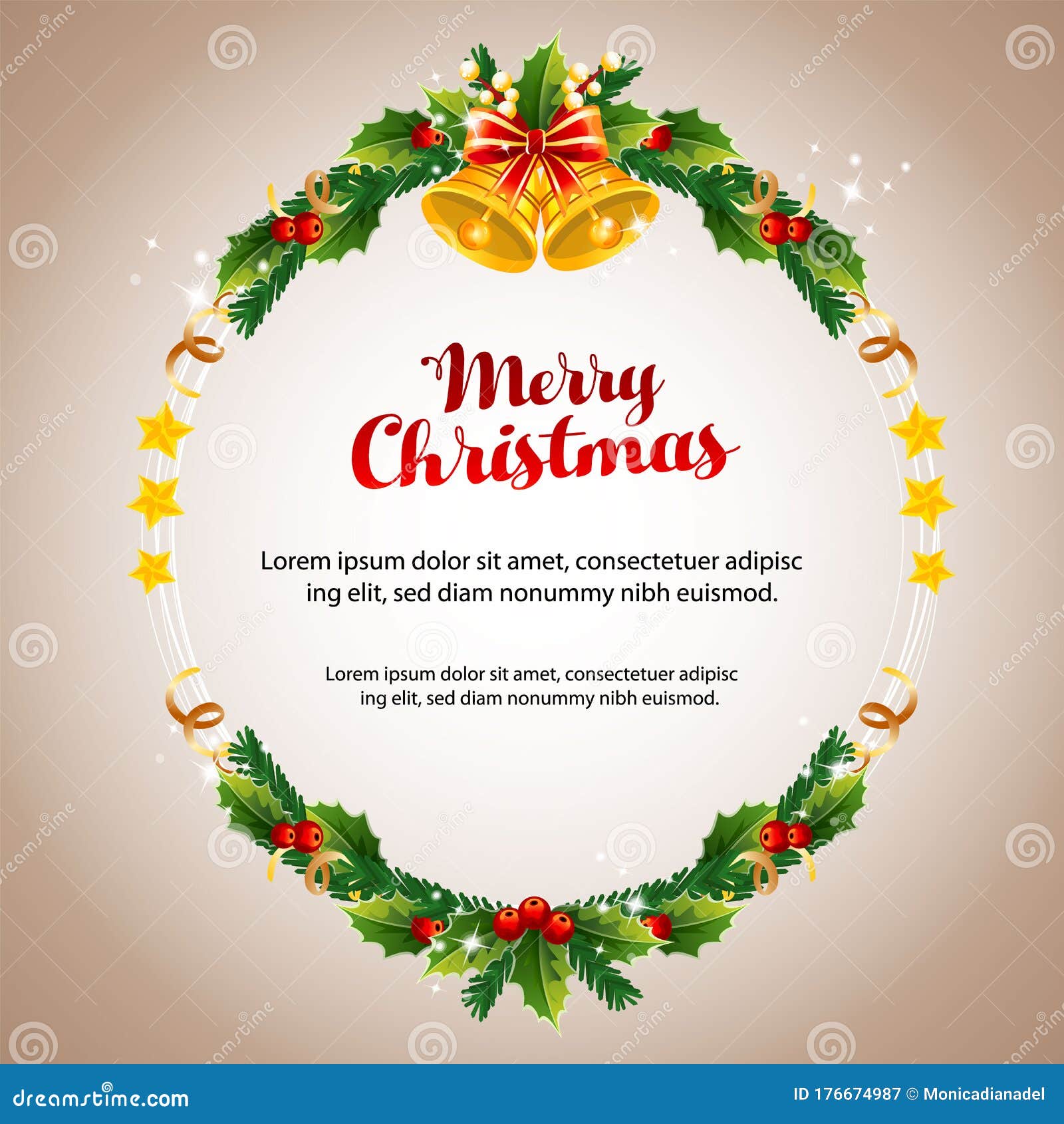 Circle Christmas Frame with Bell Stock Vector - Illustration of event ...