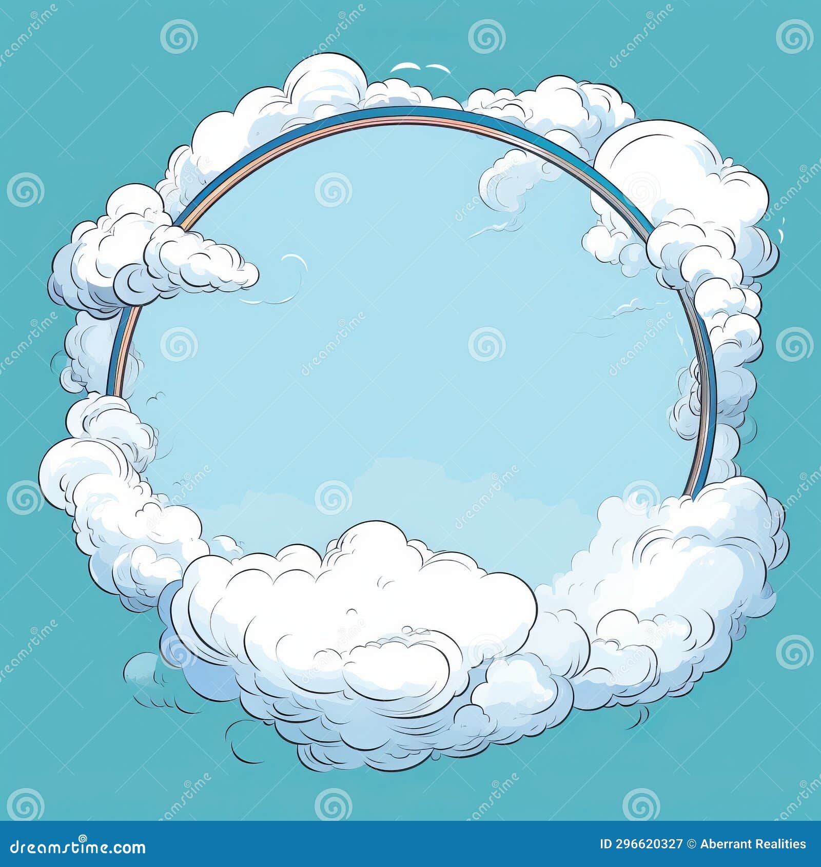 A Circle with Clouds and a Rainbow on a Blue Background Stock ...