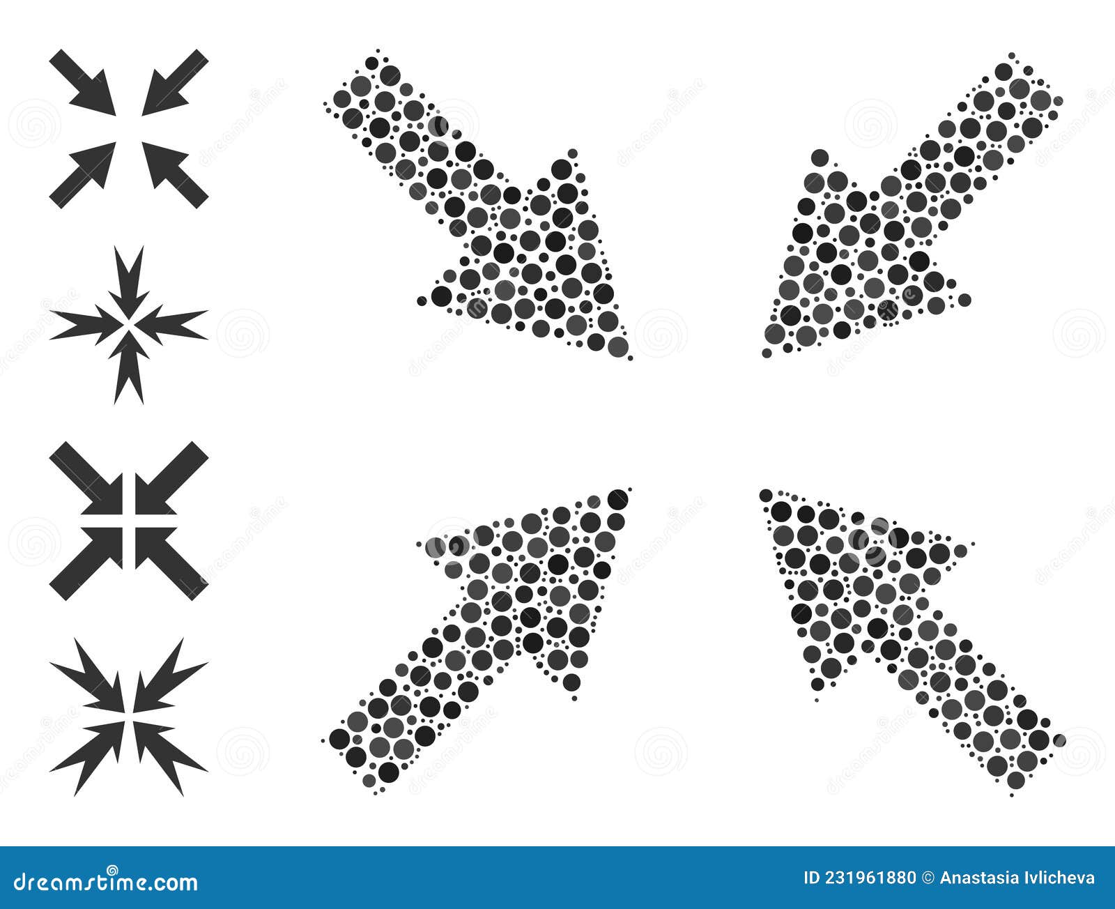 Dotted Compress Arrows Mosaic of Round Dots and Similar Icons Stock ...