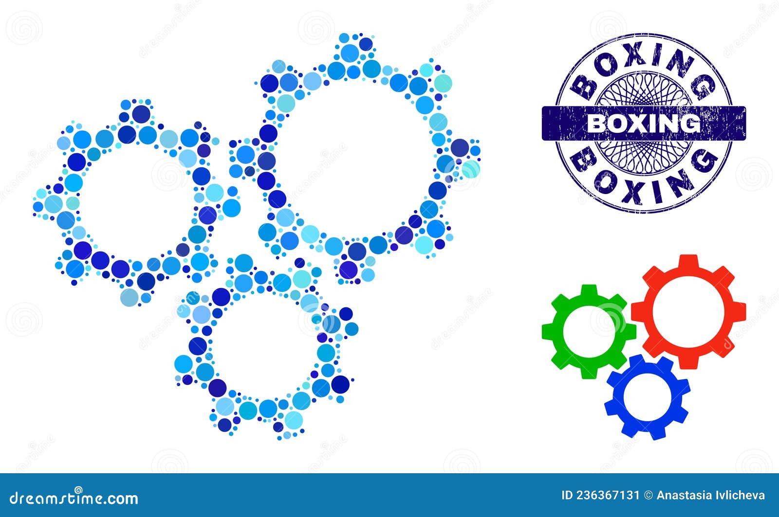 Distress BOXING Round Guilloche Seal Stamp and Gear Box Collage Icon of ...