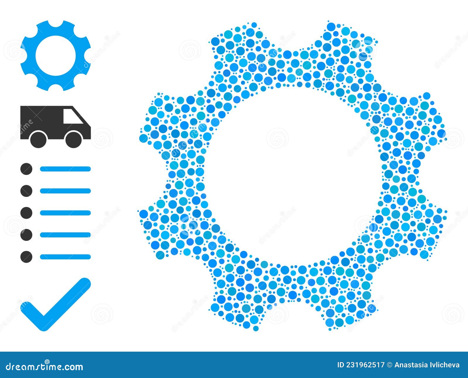 Dotted Gear Collage of Round Dots with Bonus Icons Stock Illustration ...