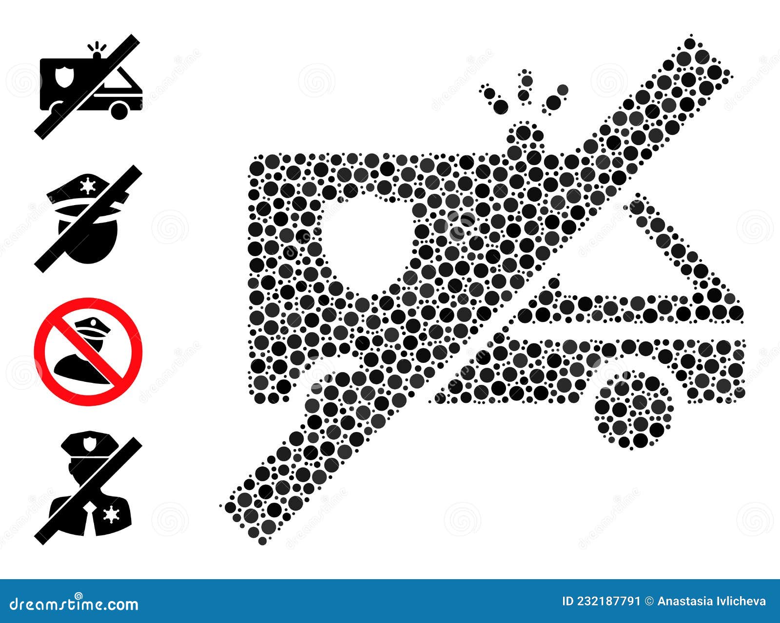 Dotted No Police Car Mosaic of Rounded Dots with Bonus Icons Stock ...