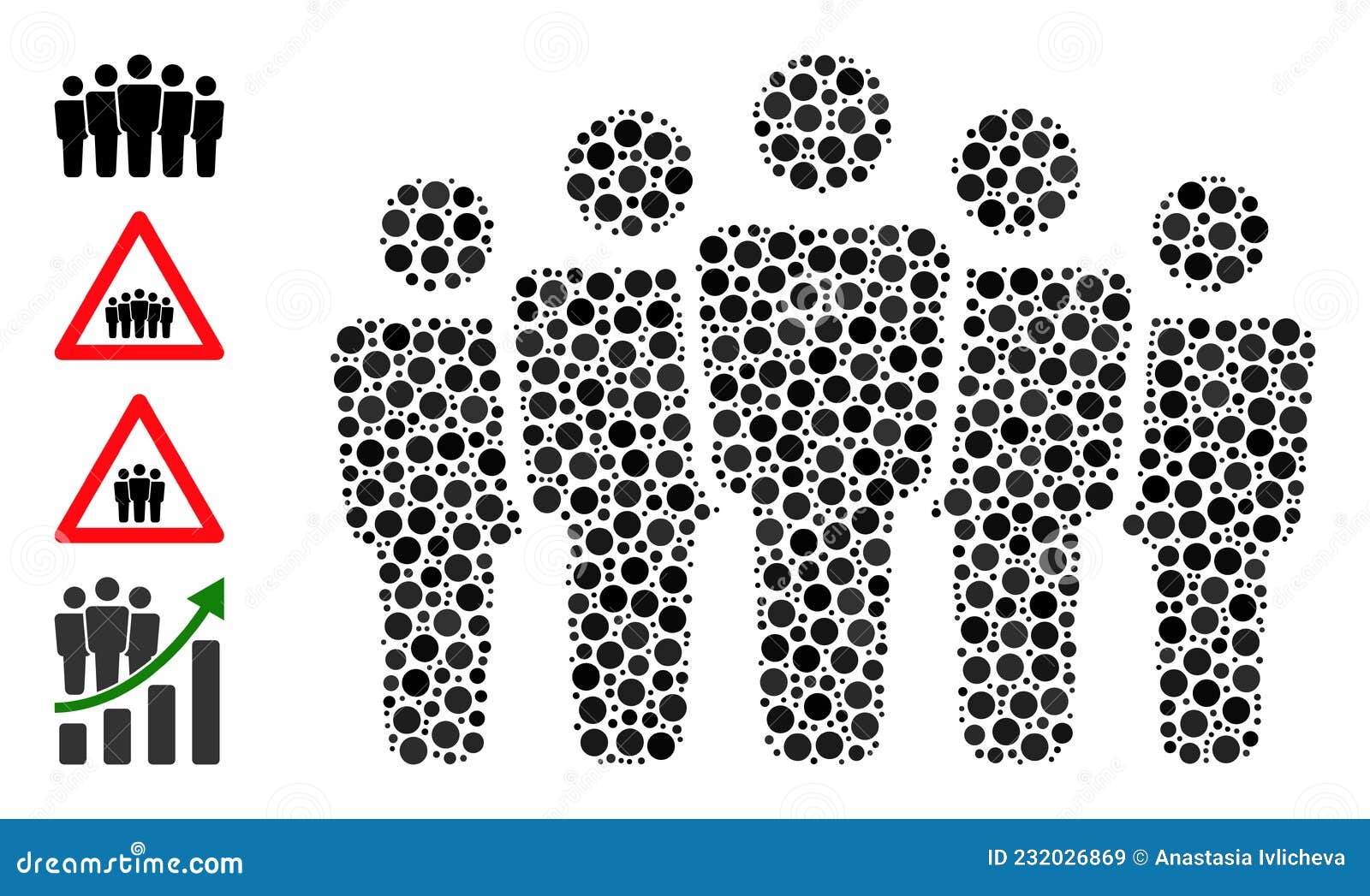 Dotted People Crowd Mosaic of Circles with Other Icons Stock Vector ...