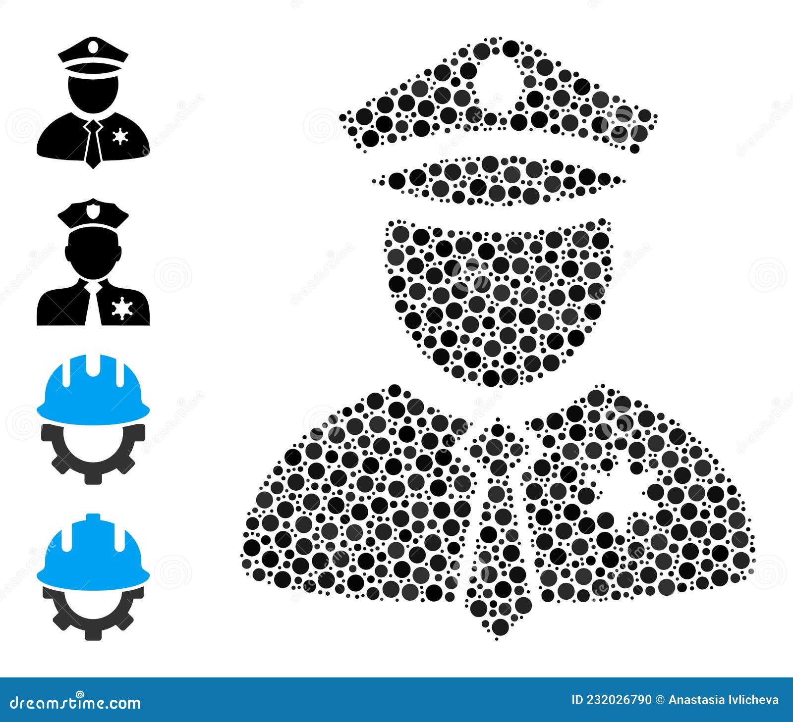 Dotted Police Guy Composition of Round Dots and Other Icons Stock ...