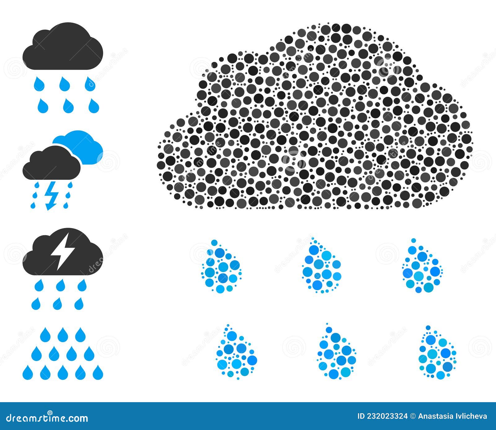 Dotted Rain Cloud Mosaic of Circles and Other Icons Stock Vector ...