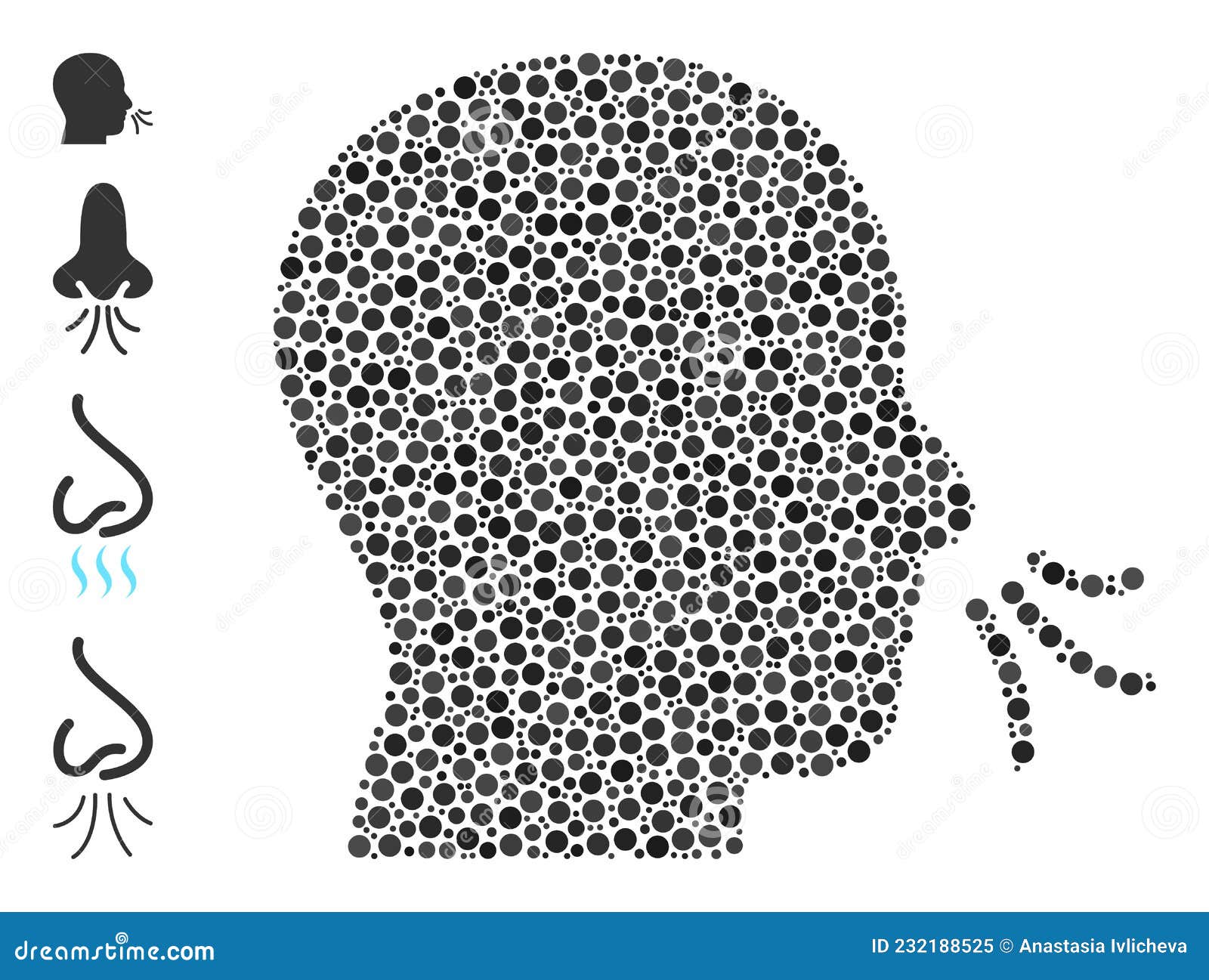 Dotted Sniff Mosaic of Round Dots with Other Icons Stock Vector ...