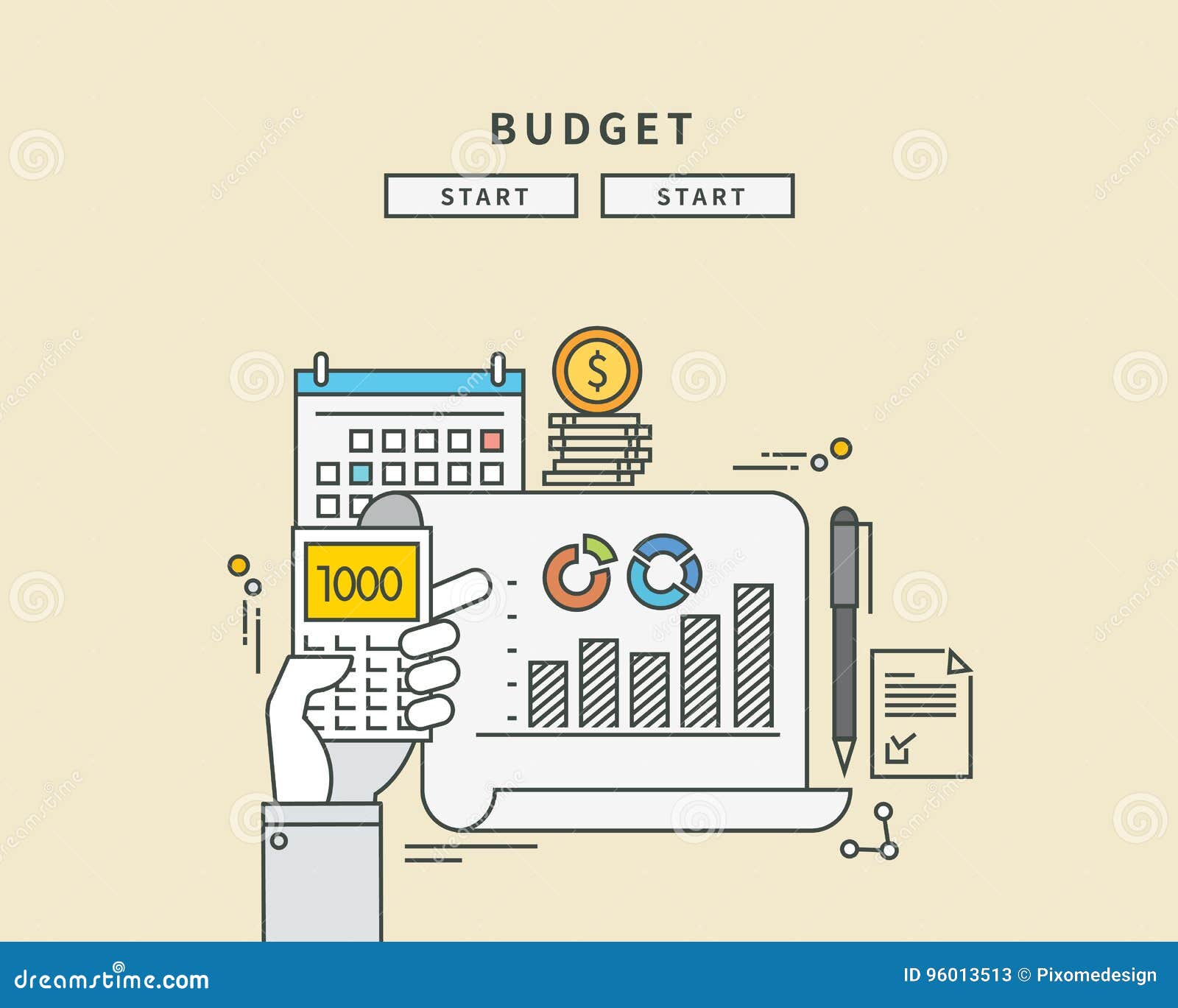 Circle Color Line Flat Design of Budget, Modern Illustration Stock ...