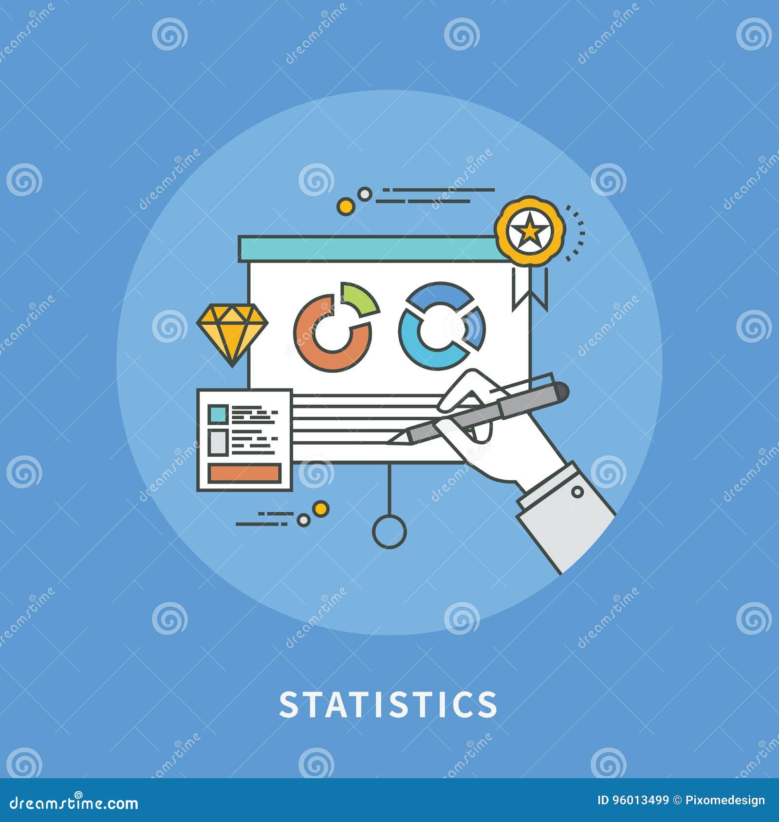 Circle Color Line Flat Design of Business Statistics, Modern ...