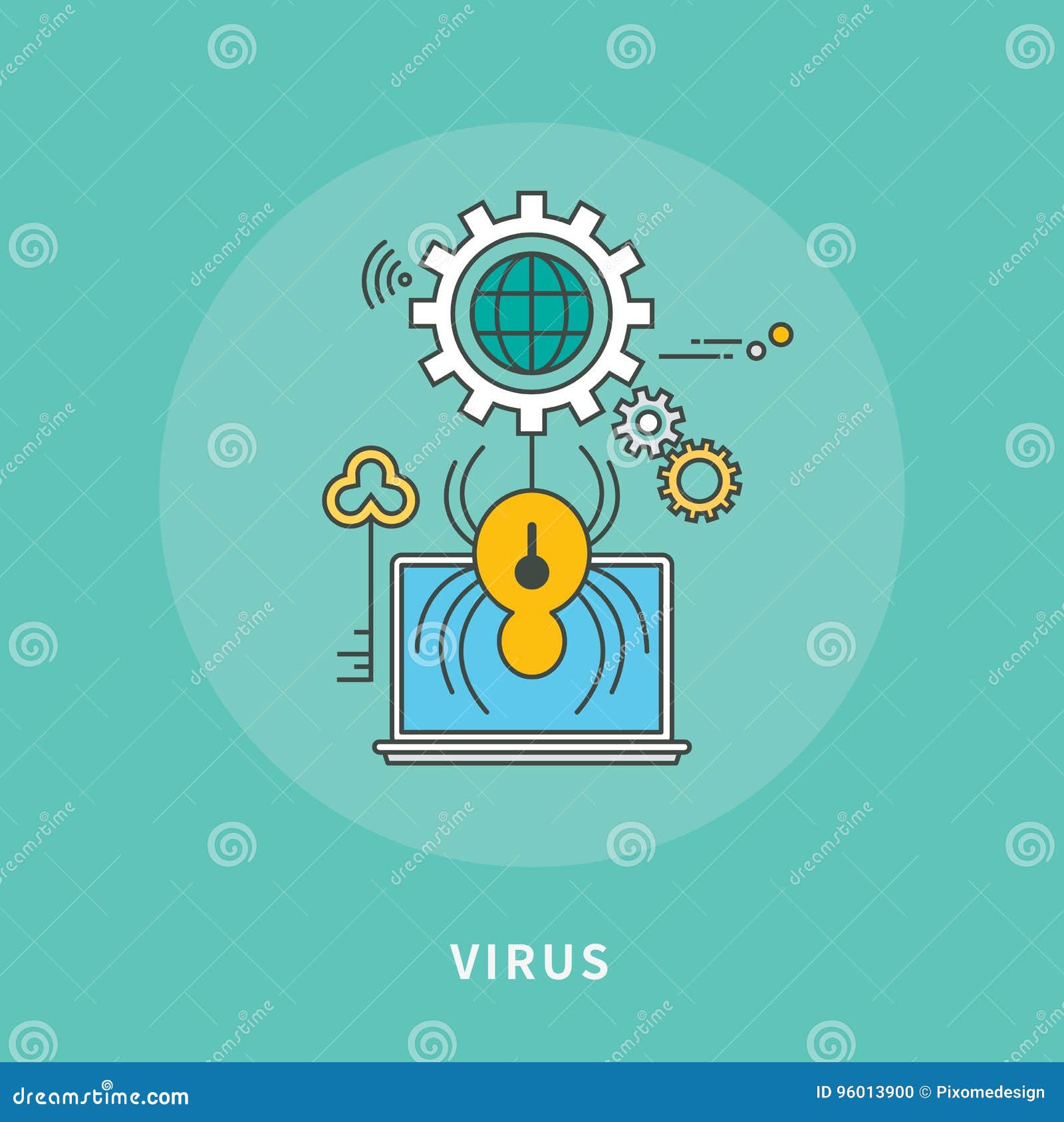 Circle Color Line Flat Design of Computer Virus, Modern Illustration ...
