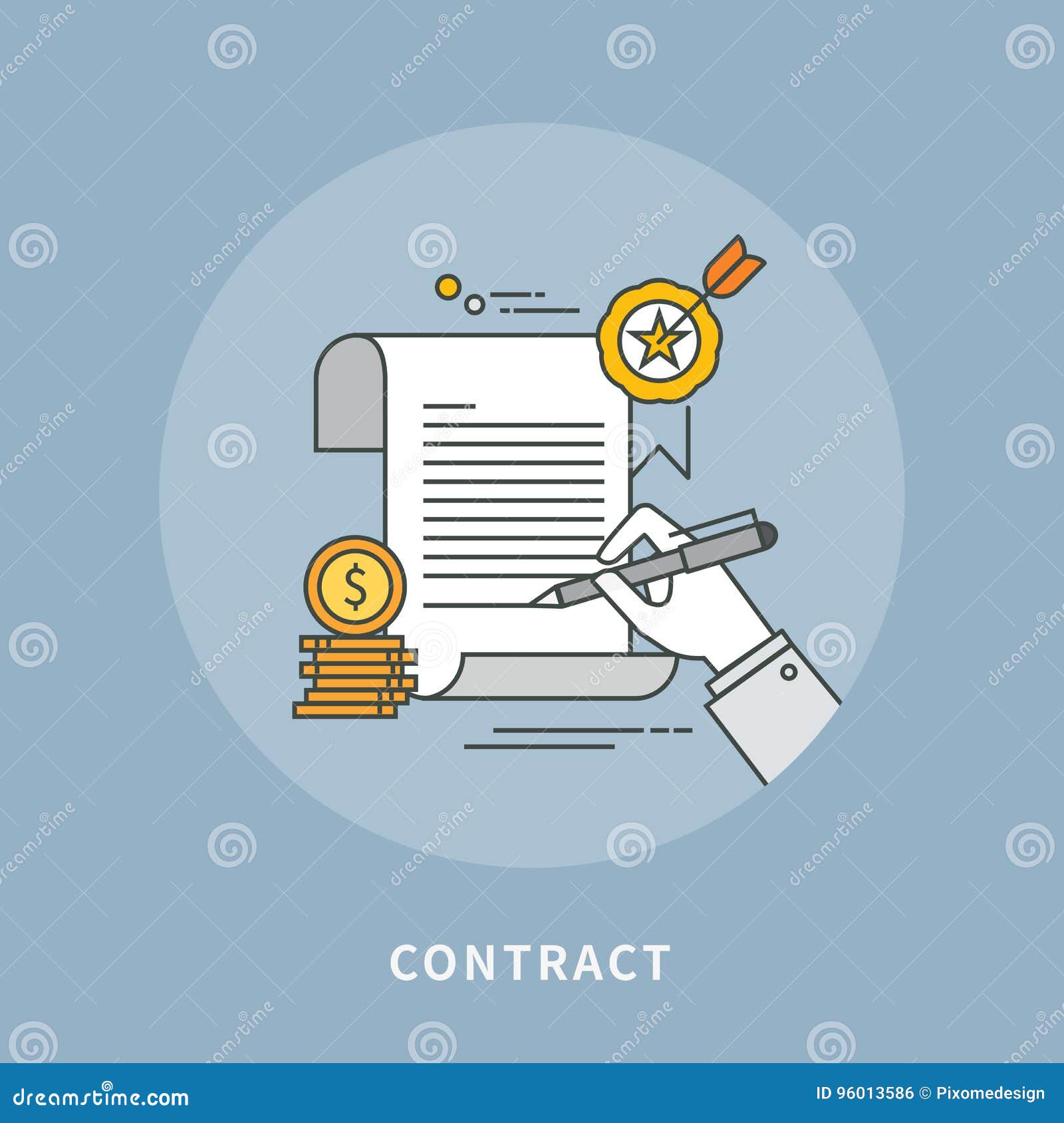 Circle Color Line Flat Design of Contract, Modern Illustration Stock ...