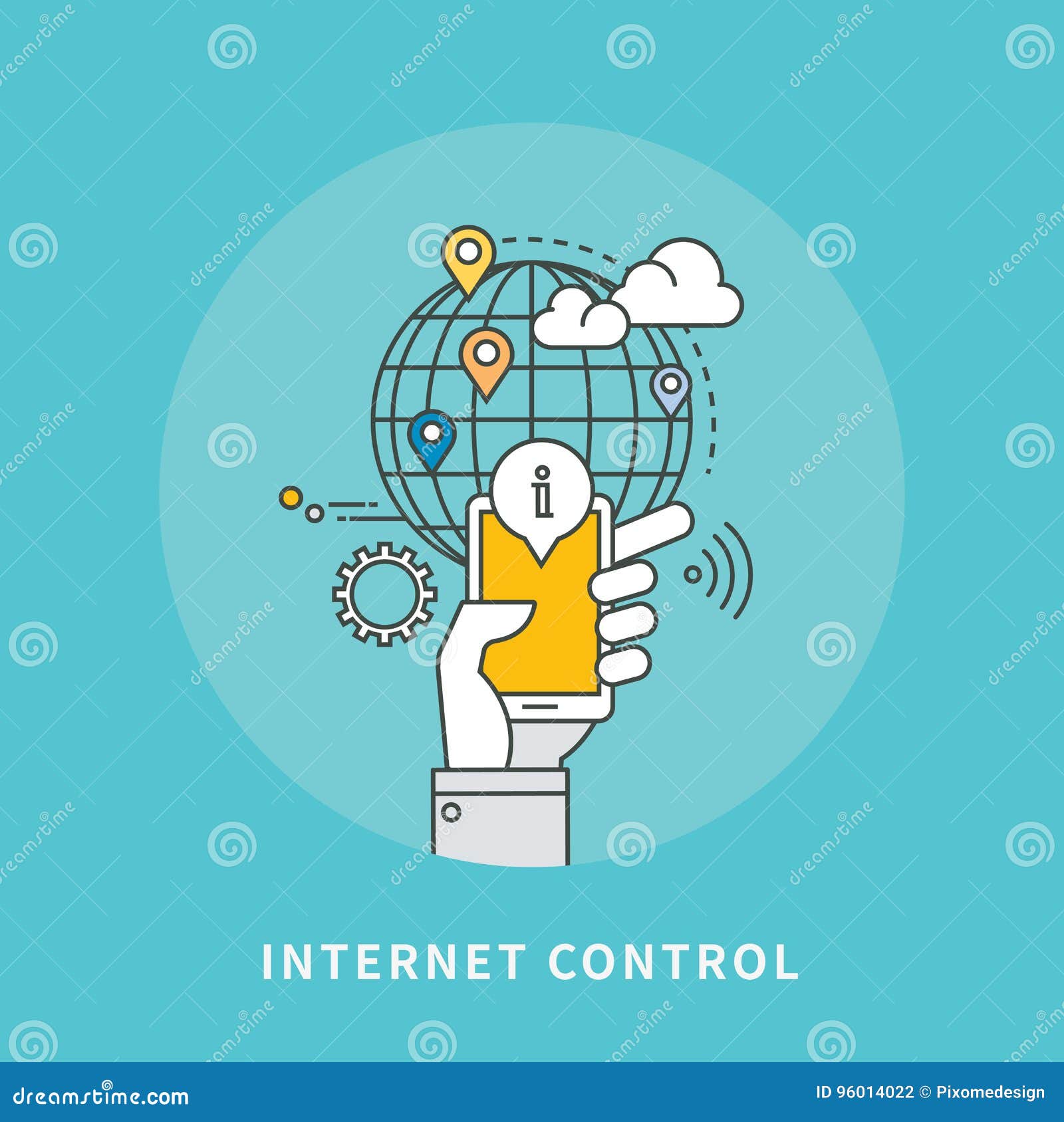 Circle Color Line Flat Design of Internet Control, Modern Illustration ...