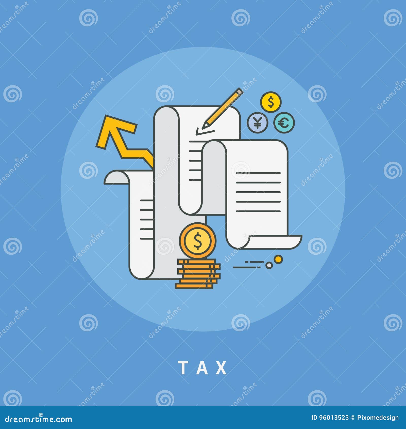 Circle Color Line Flat Design of Tax, Modern Illustration Stock ...