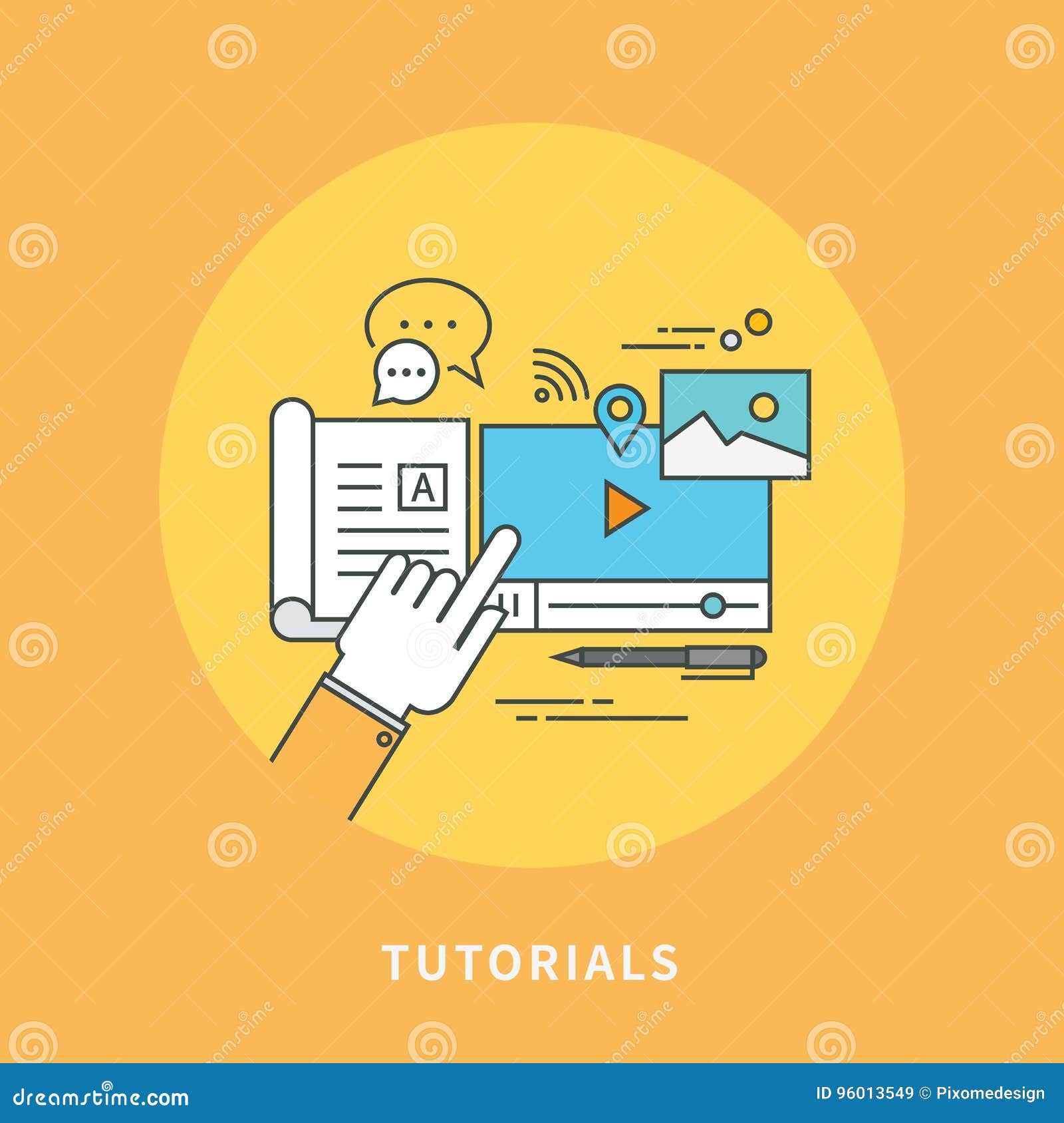 Circle Color Line Flat Design of Tutorial, Modern Illustration Stock ...