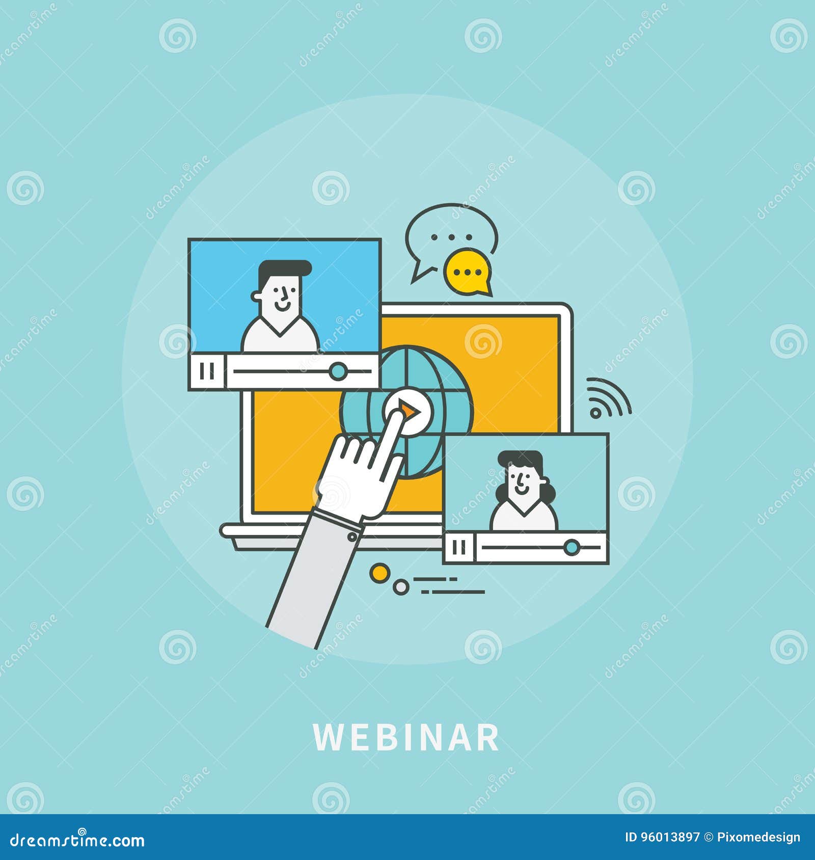 Circle Color Line Flat Design of Webinar, Modern Illustration Stock ...