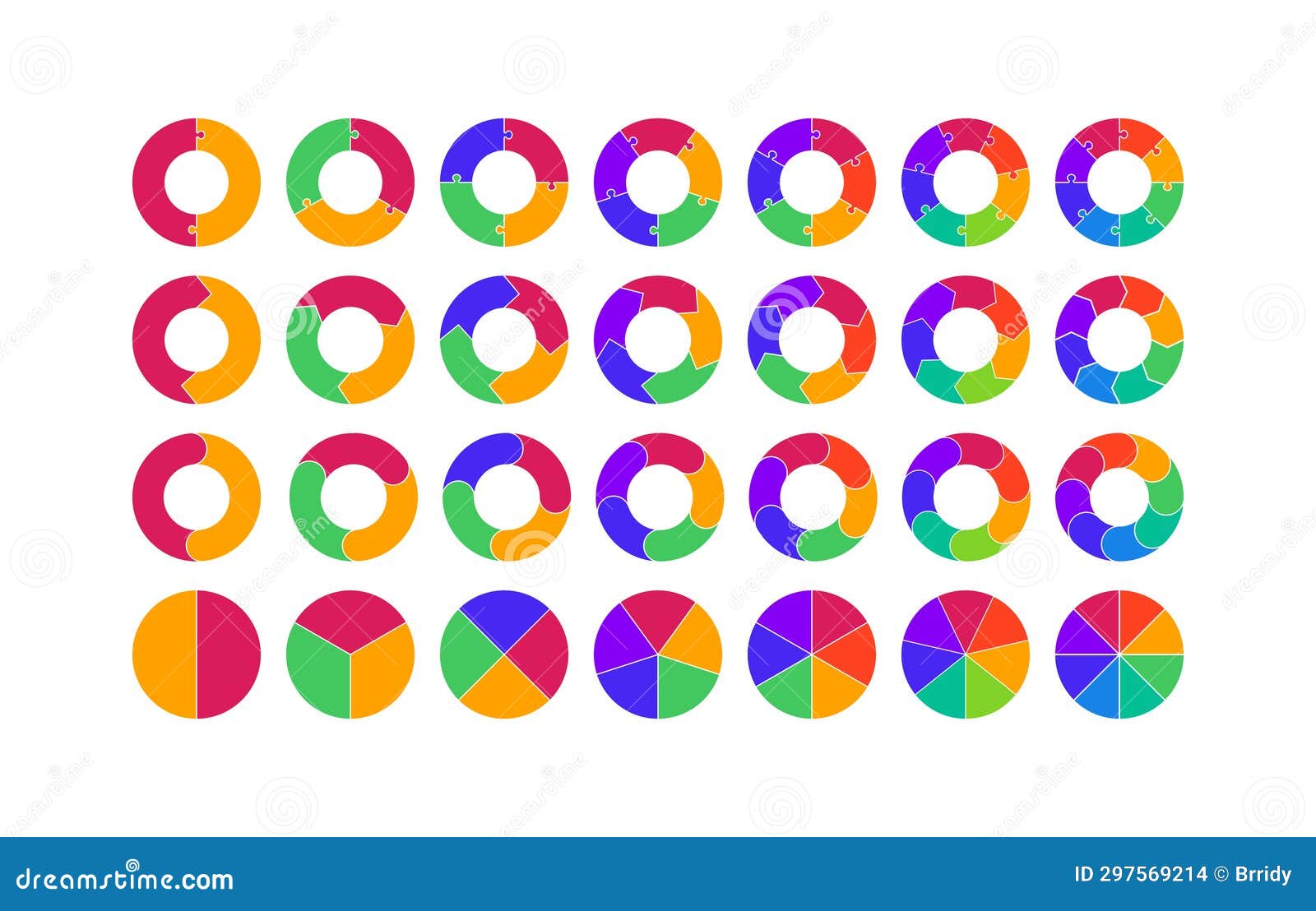 Circle Color Pie Chart Set. Vector Flat Process Cycle Diagrams Stock ...