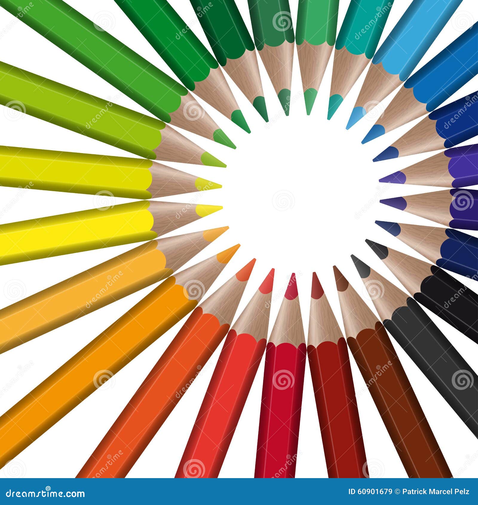Circle of colored pencils stock vector. Illustration of colour - 60901679