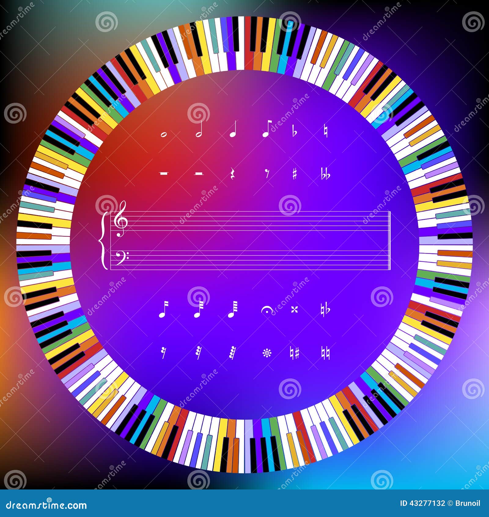 Circle of Colored Piano Keys and Music Symbols Stock Vector ...