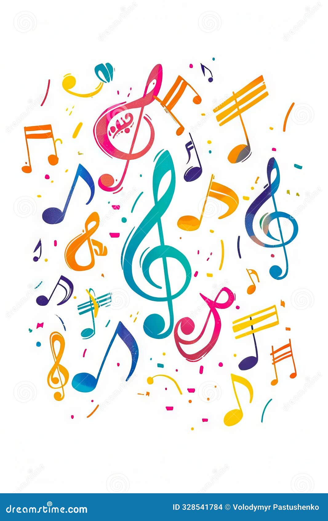 A Circle of Colorful Music Notes and Confetti Stock Photo - Image of ...