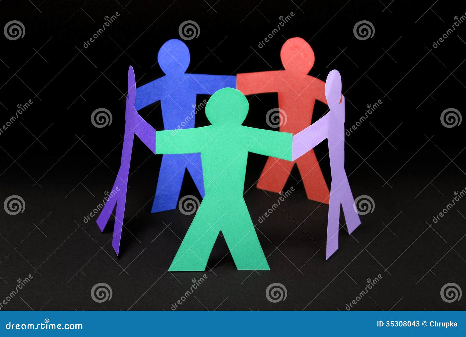 Circle of Colorful Paper People on Black Background Stock Image - Image ...