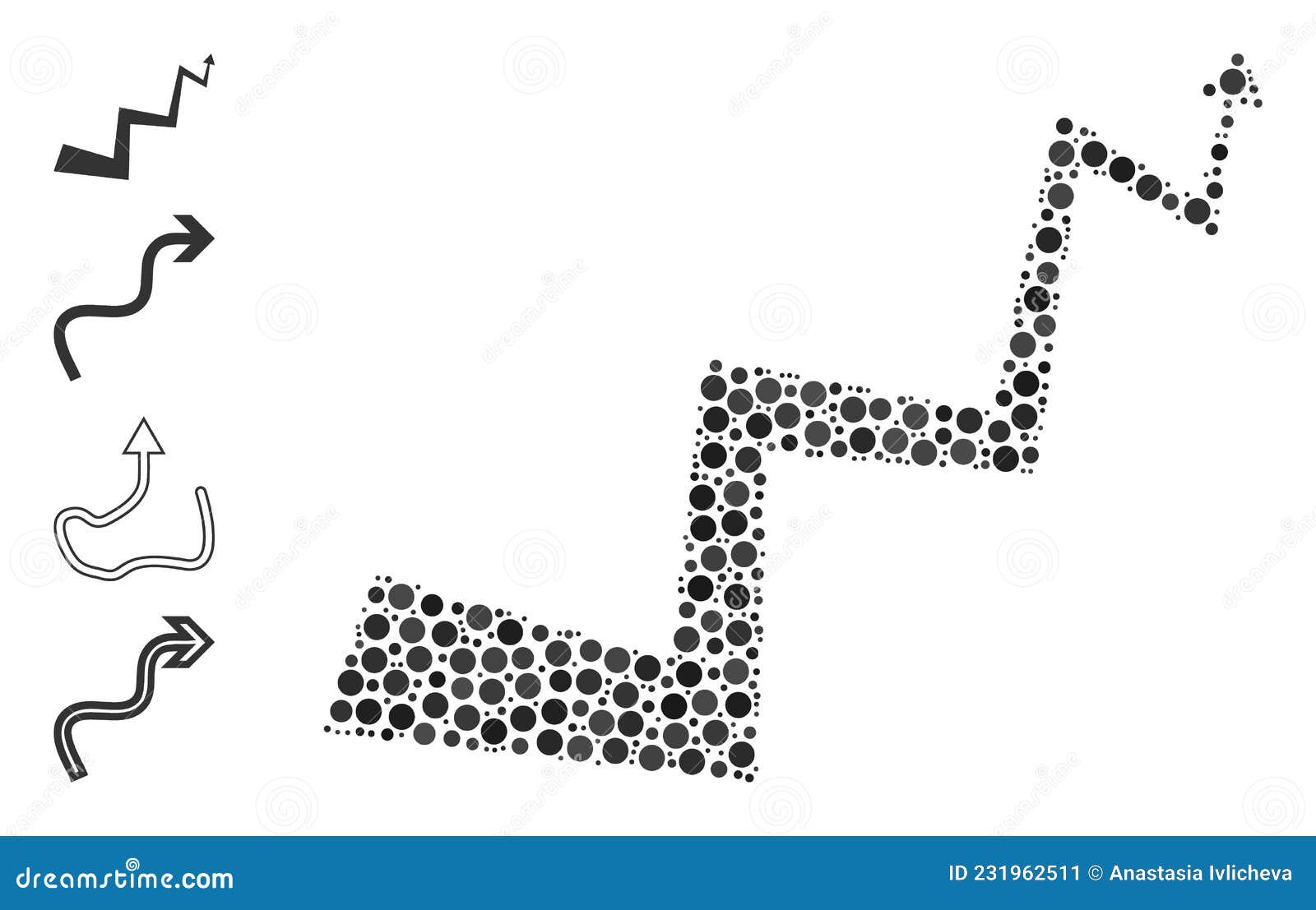 Dotted Curve Arrow Mosaic of Round Dots and Bonus Icons Stock Vector ...