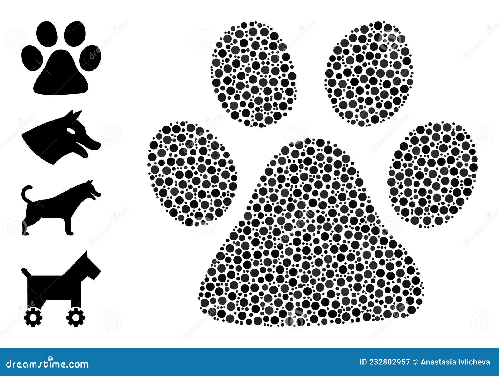 Dotted Paw Print Composition of Circles and Similar Icons Stock Vector ...