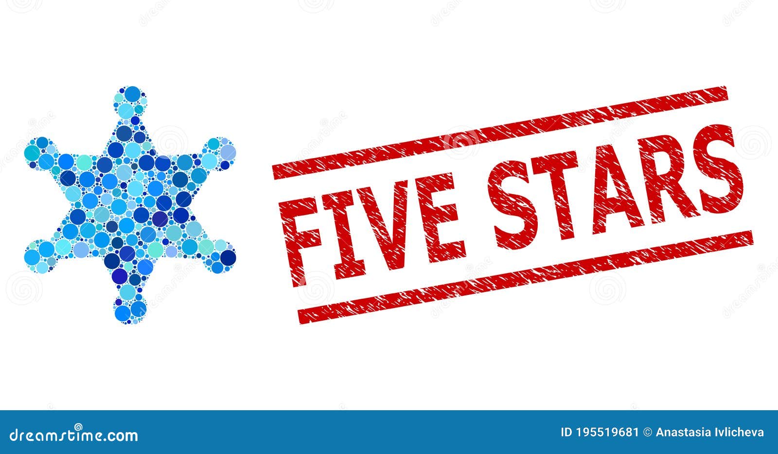 Grunge Five Stars Stamp and Sheriff Star Composition of Round Dots ...