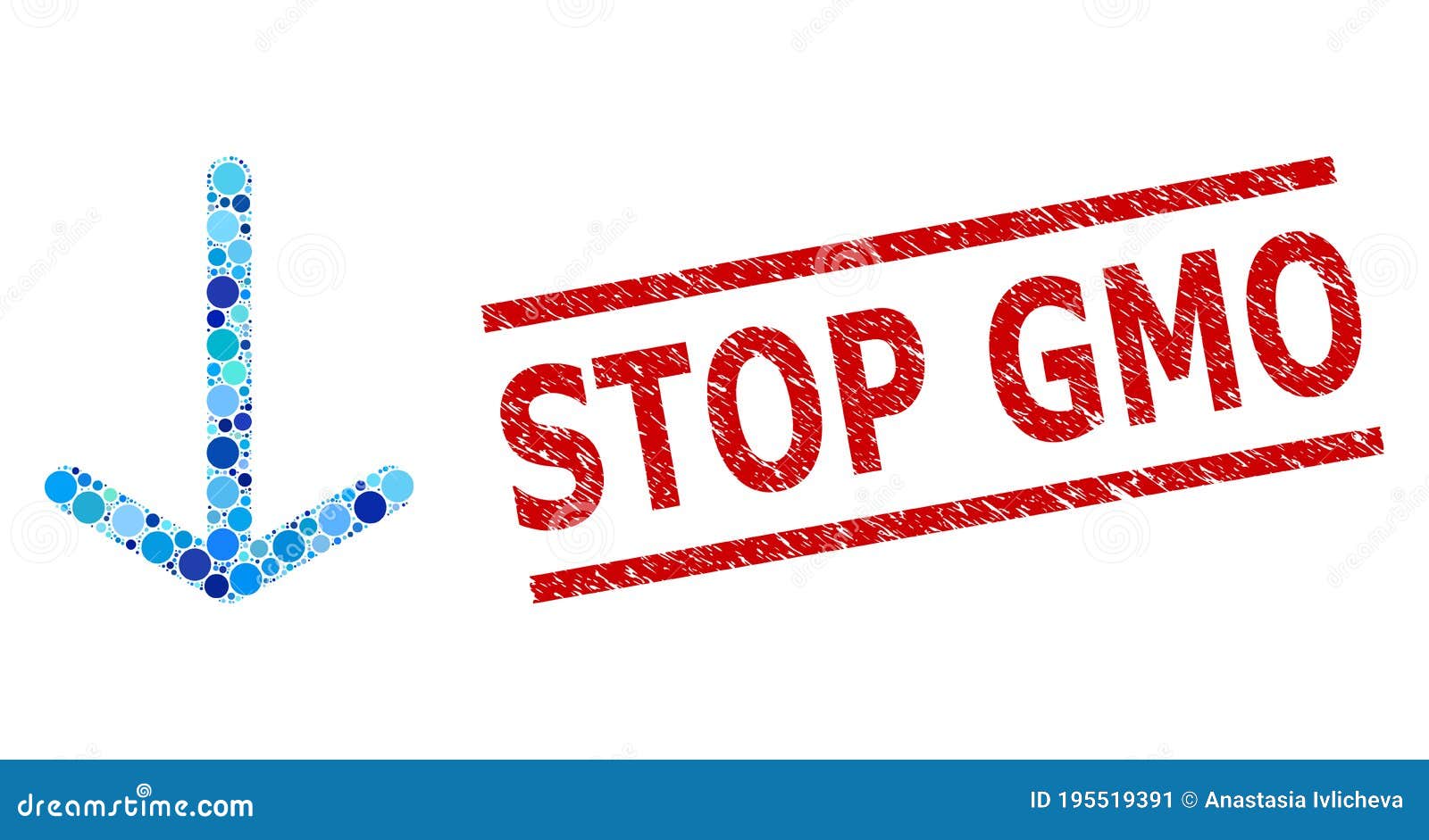 Scratched Stop GMO Stamp Imitation and Arrow Down Collage of Rounded ...