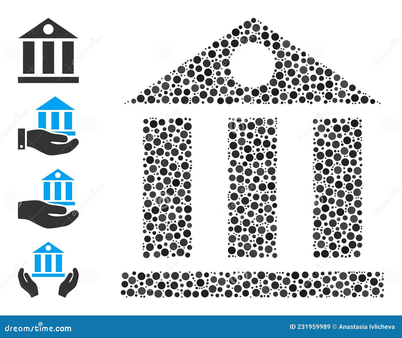 Dotted Bank Building Mosaic of Circles with Bonus Icons Stock Vector ...