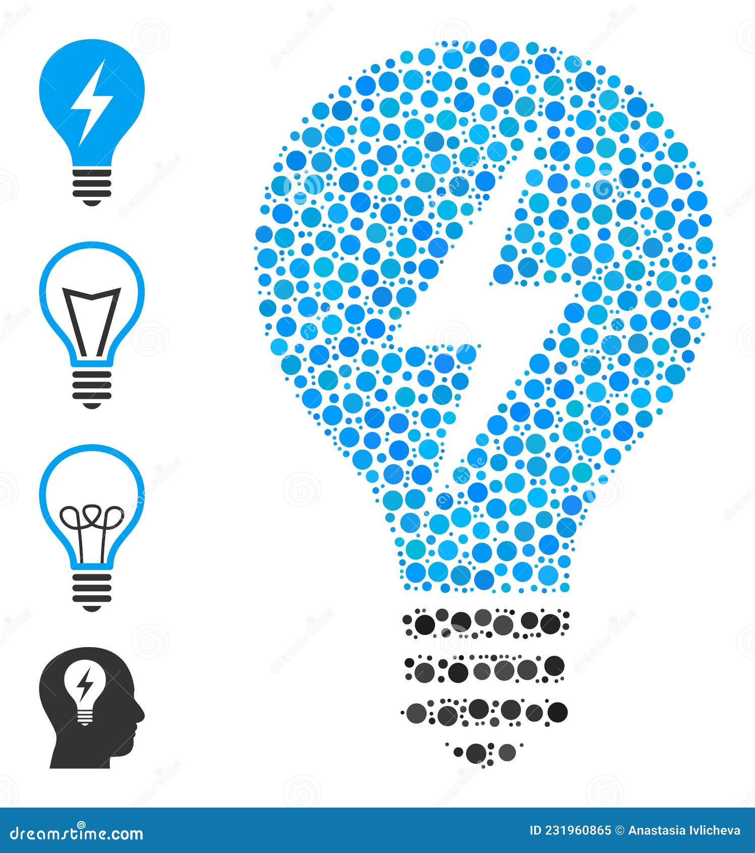 Dotted Electric Bulb Mosaic of Round Dots and Similar Icons Stock ...