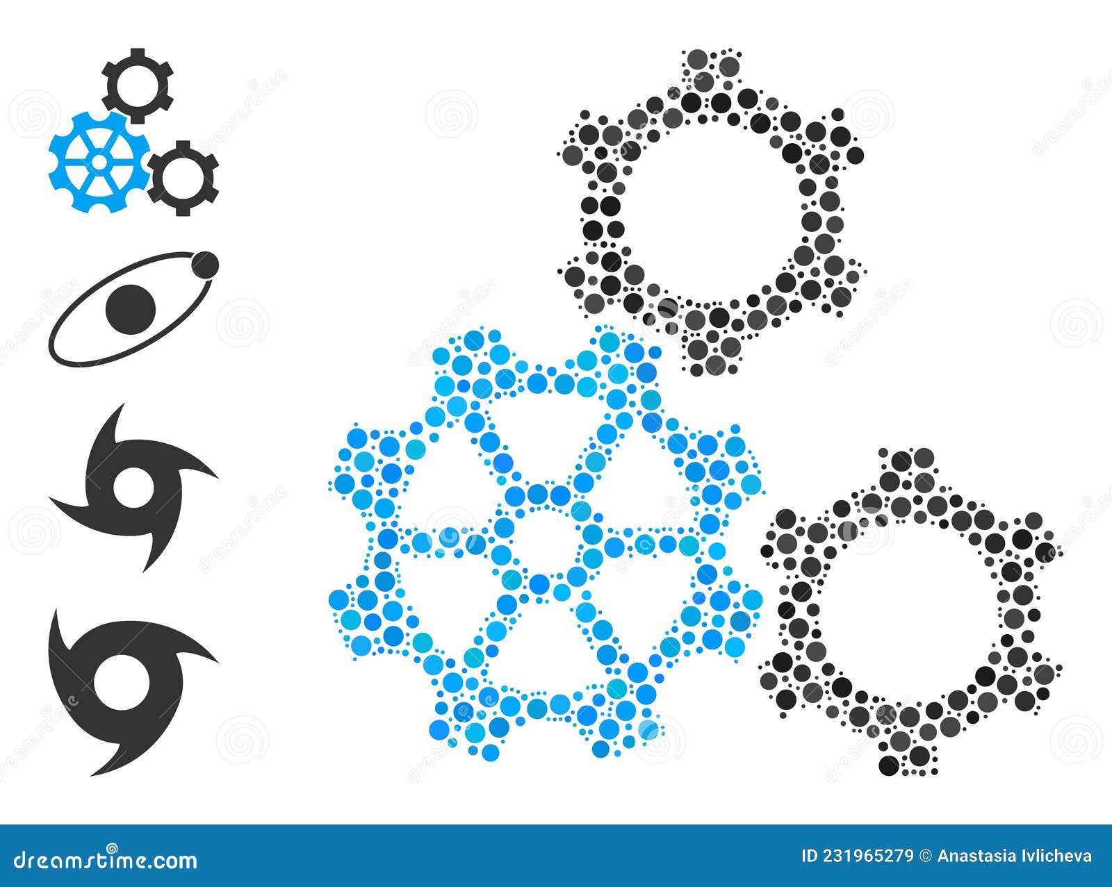 Dotted Gears Mosaic of Rounded Dots and Other Icons Stock Vector ...