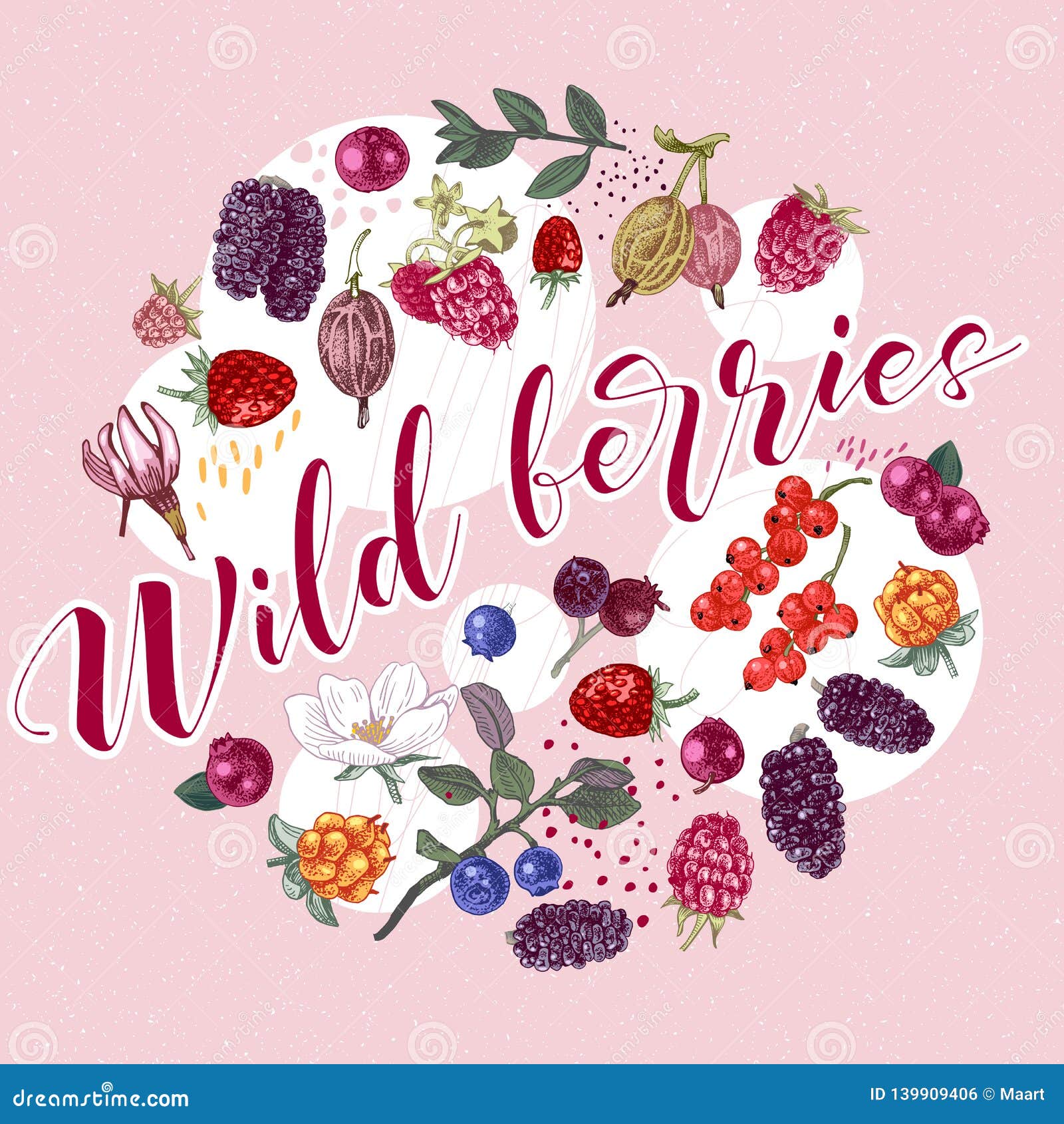 Circle Composition with Hand Drawn Berries Stock Vector - Illustration ...