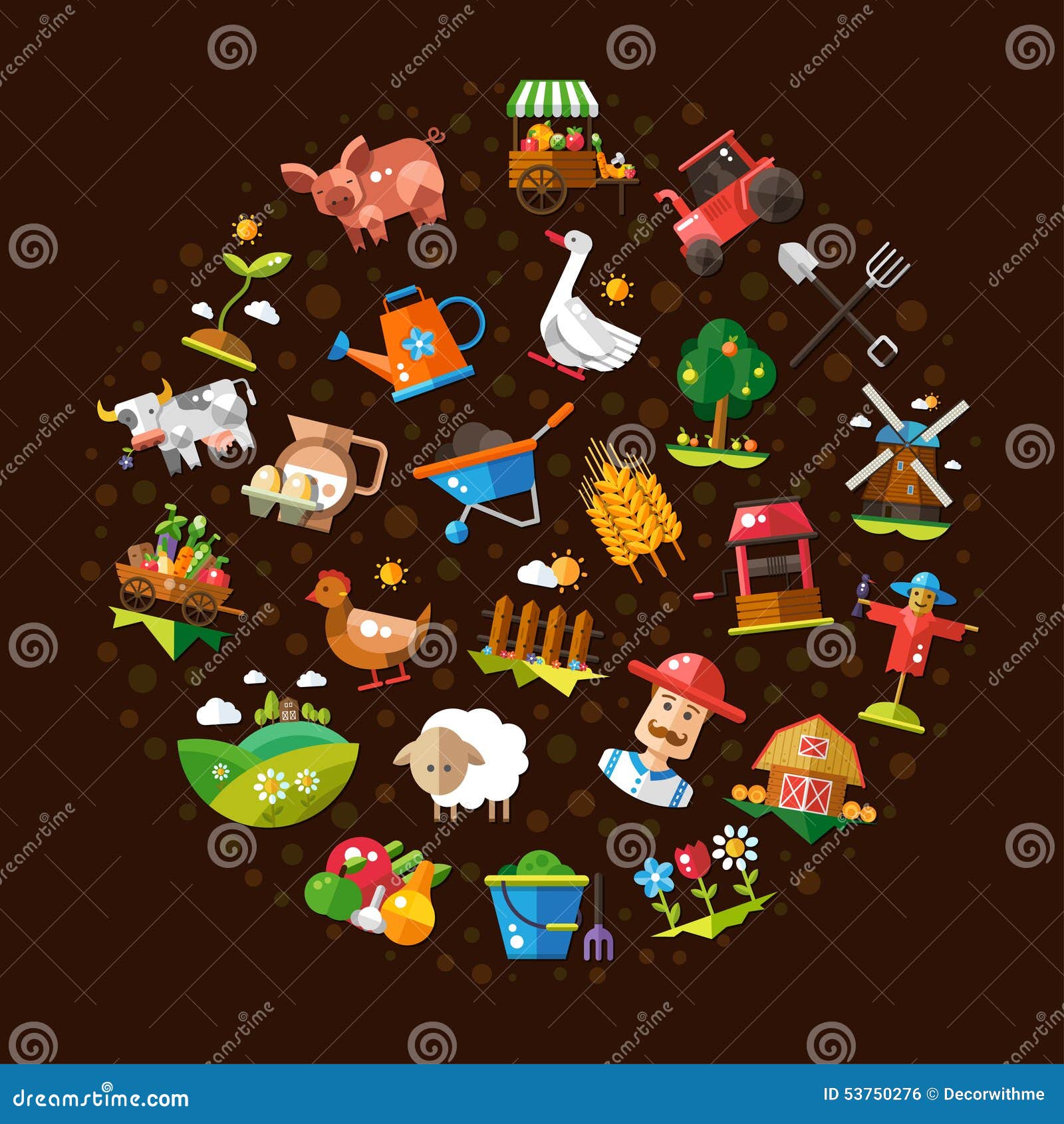 Circle Composition of Modern Flat Design Farm Stock Vector ...
