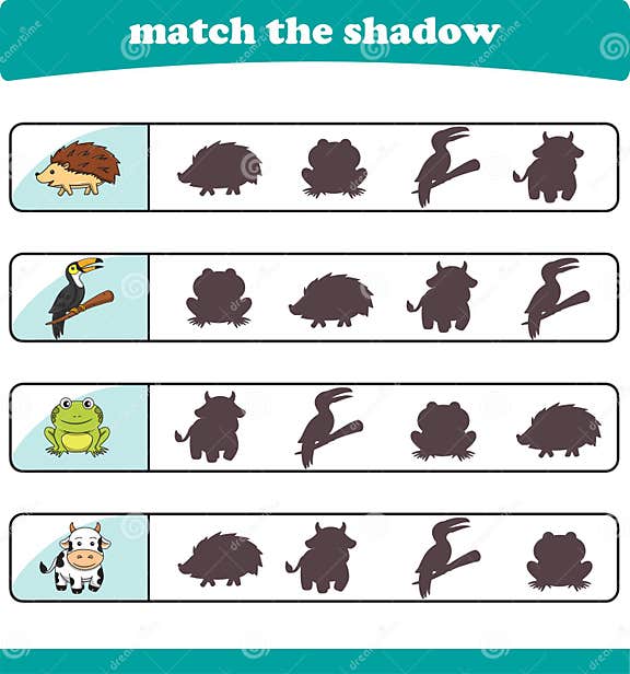 Find the Correct Animal Shadow. Logic Educational Games for Kids Stock ...