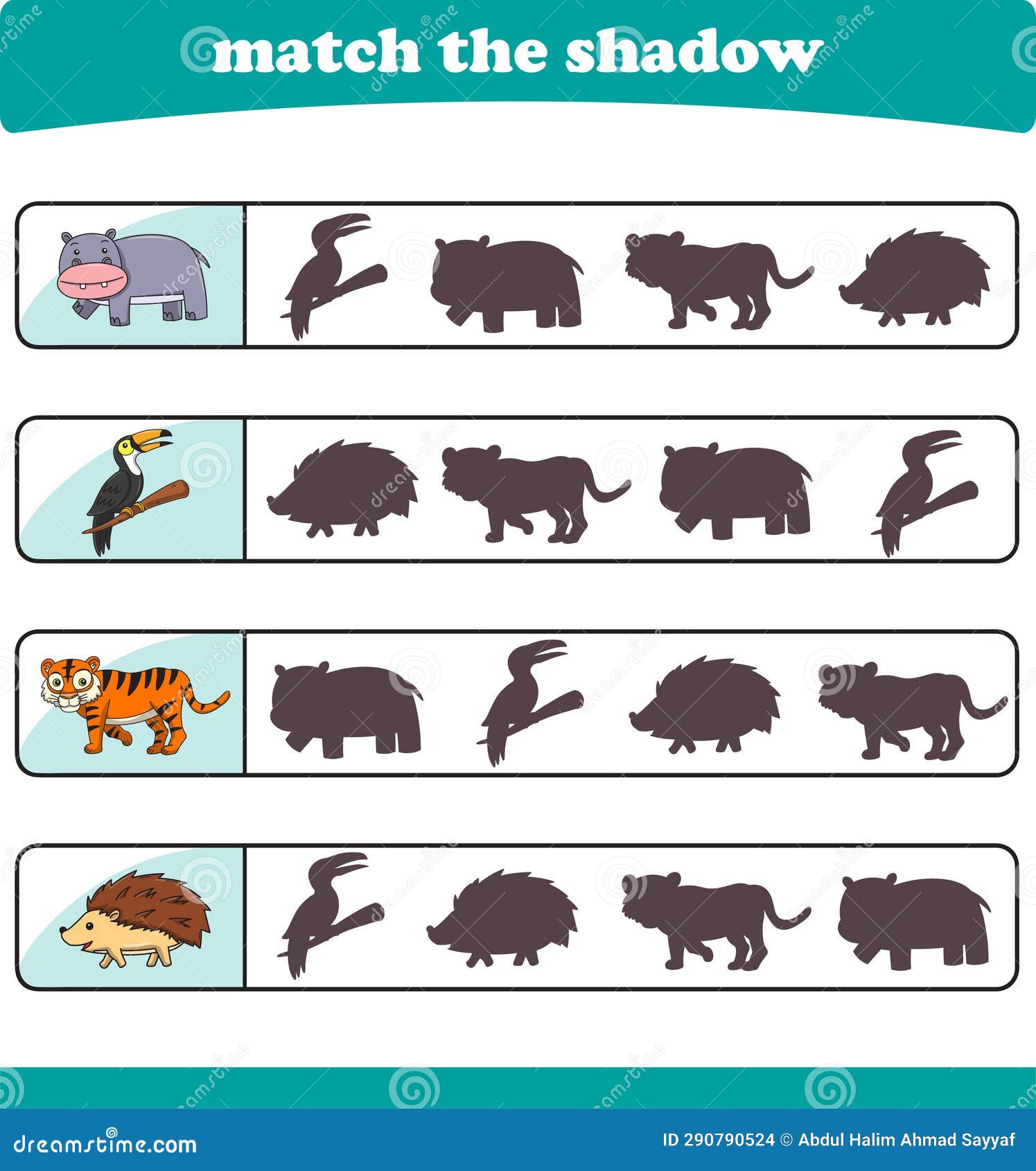 Find the Correct Animal Shadow. Logic Educational Games for Kids Stock ...