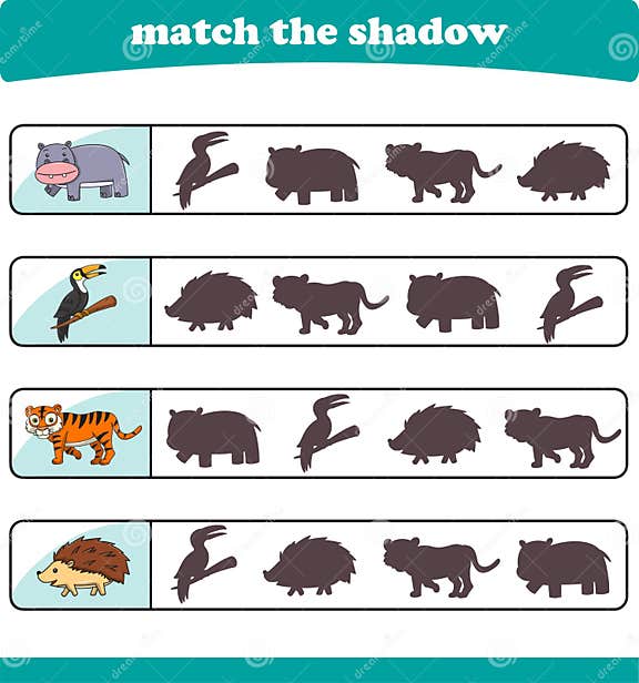 Find the Correct Animal Shadow. Logic Educational Games for Kids Stock ...