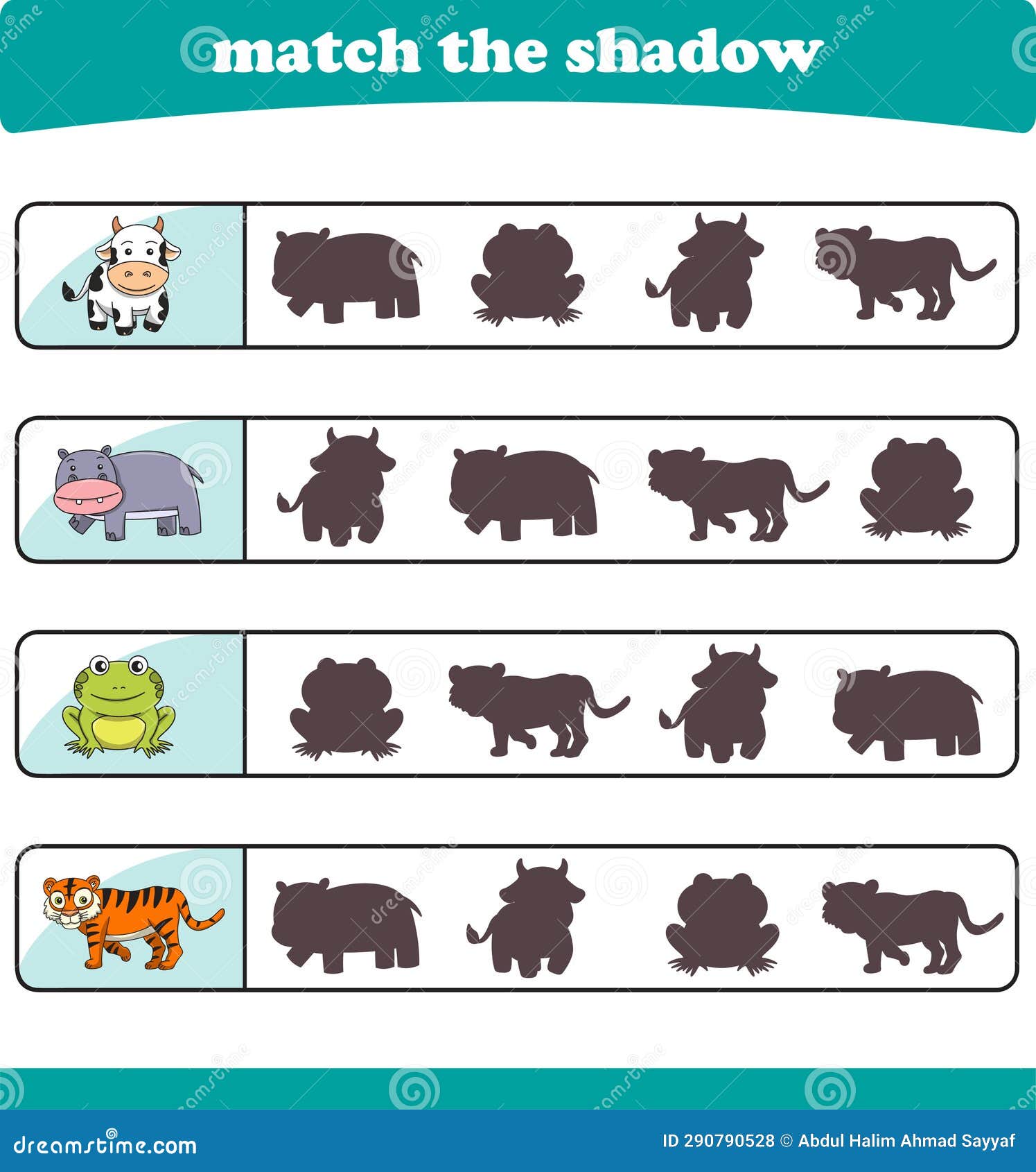 Find The Correct Animal Shadow. Logic Educational Games For Kids Vector ...