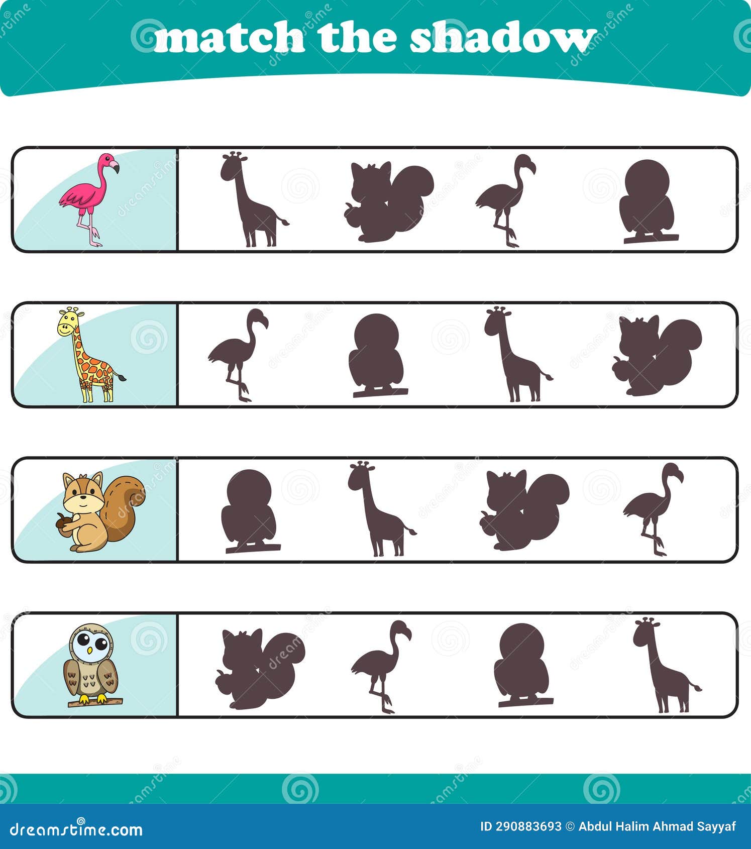 Find the Correct Animal Shadow. Logic Educational Games for Kids Stock ...