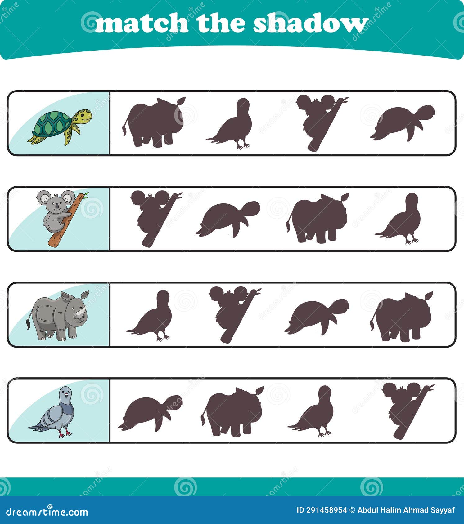 Find the Correct Animal Shadow. Logic Educational Games for Kids Stock ...