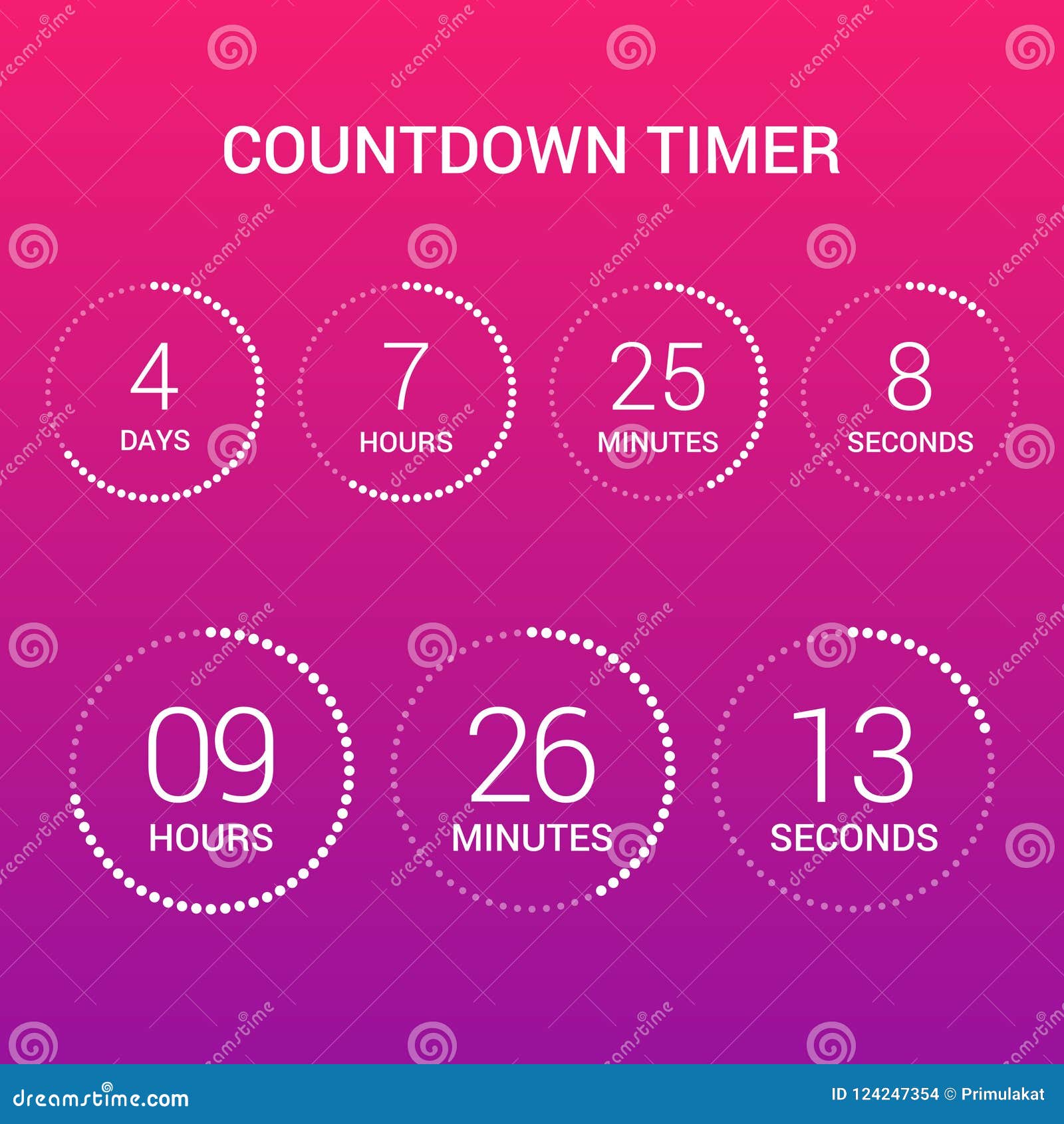 Circle Countdown Clock Counter Timer On Gradient Stock Vector