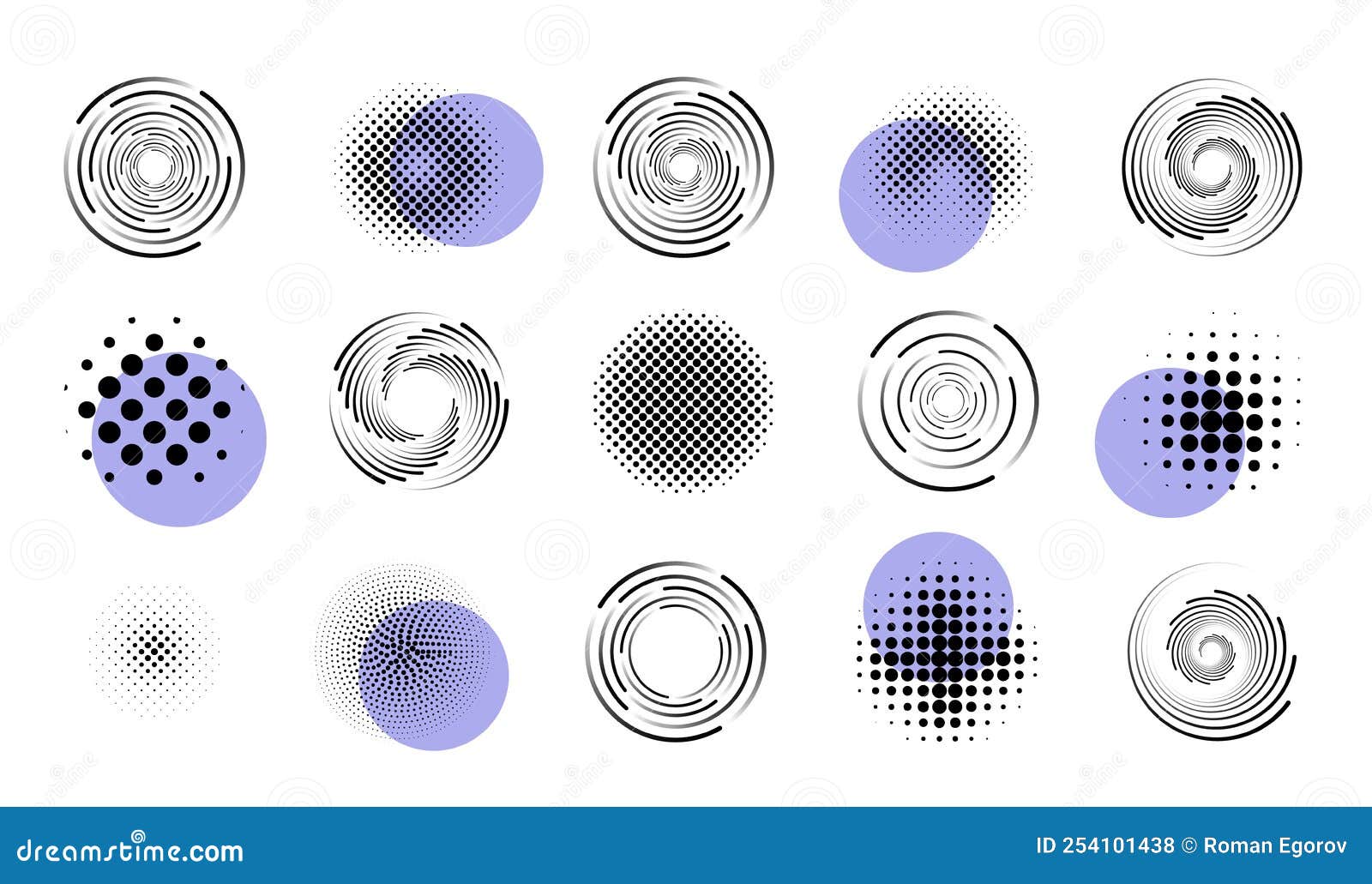 Circle Design Patterns, Dot Circular Geometry Backgrounds. Line and ...
